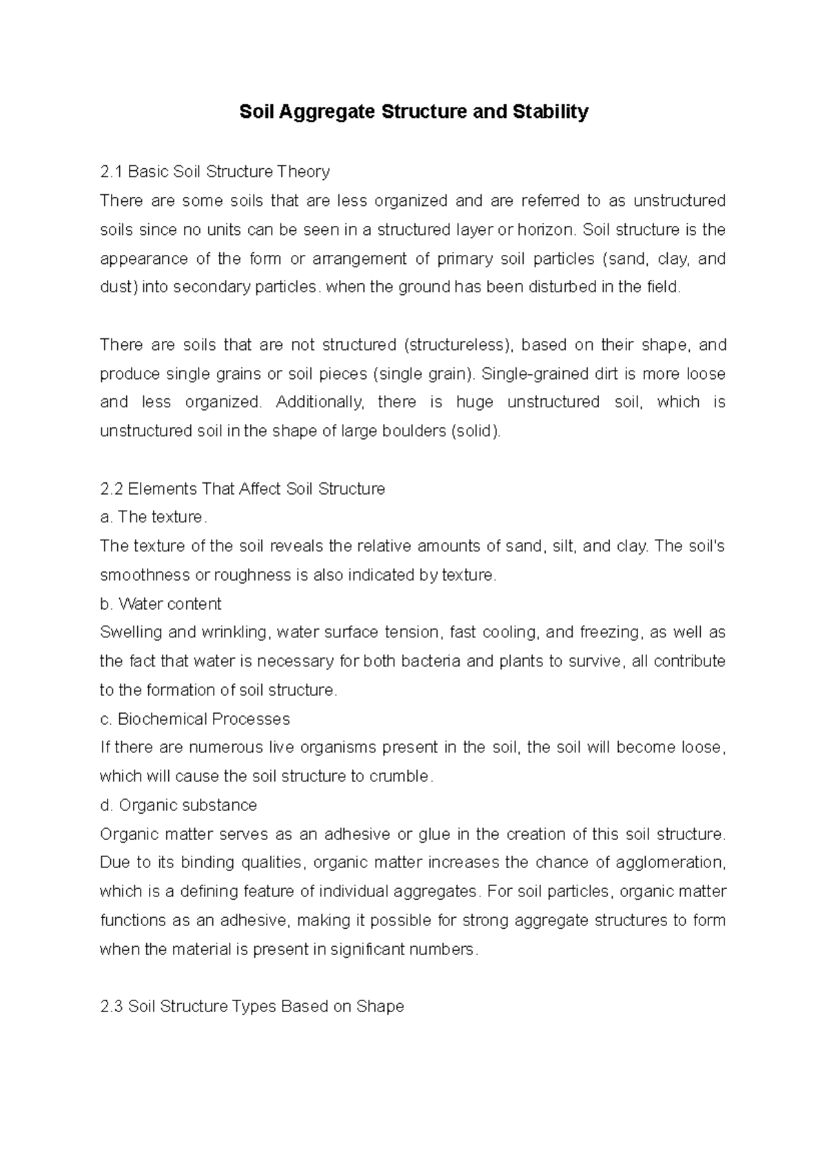 Soil Aggregate Structure and Stability lecture notes - Soil Aggregate ...