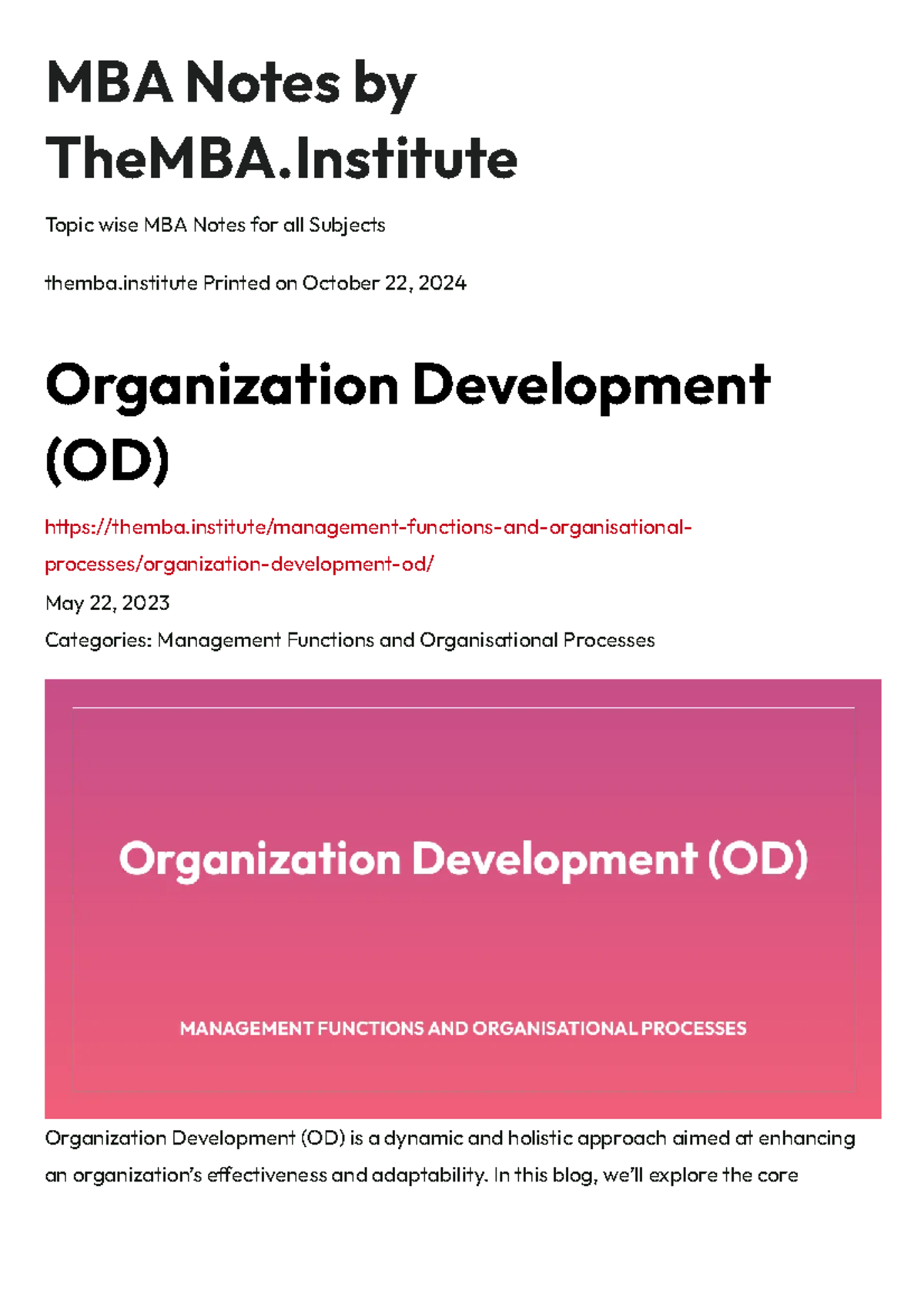 Organization Development (OD) – - MBA Notes by TheMBA Topic wise MBA ...