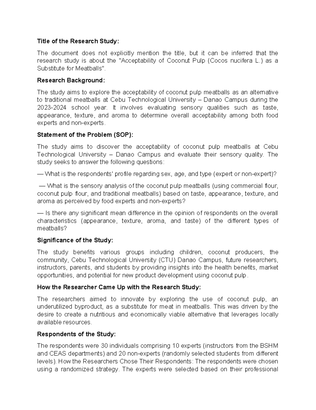 Research Question with Answer - Title of the Research Study: The ...