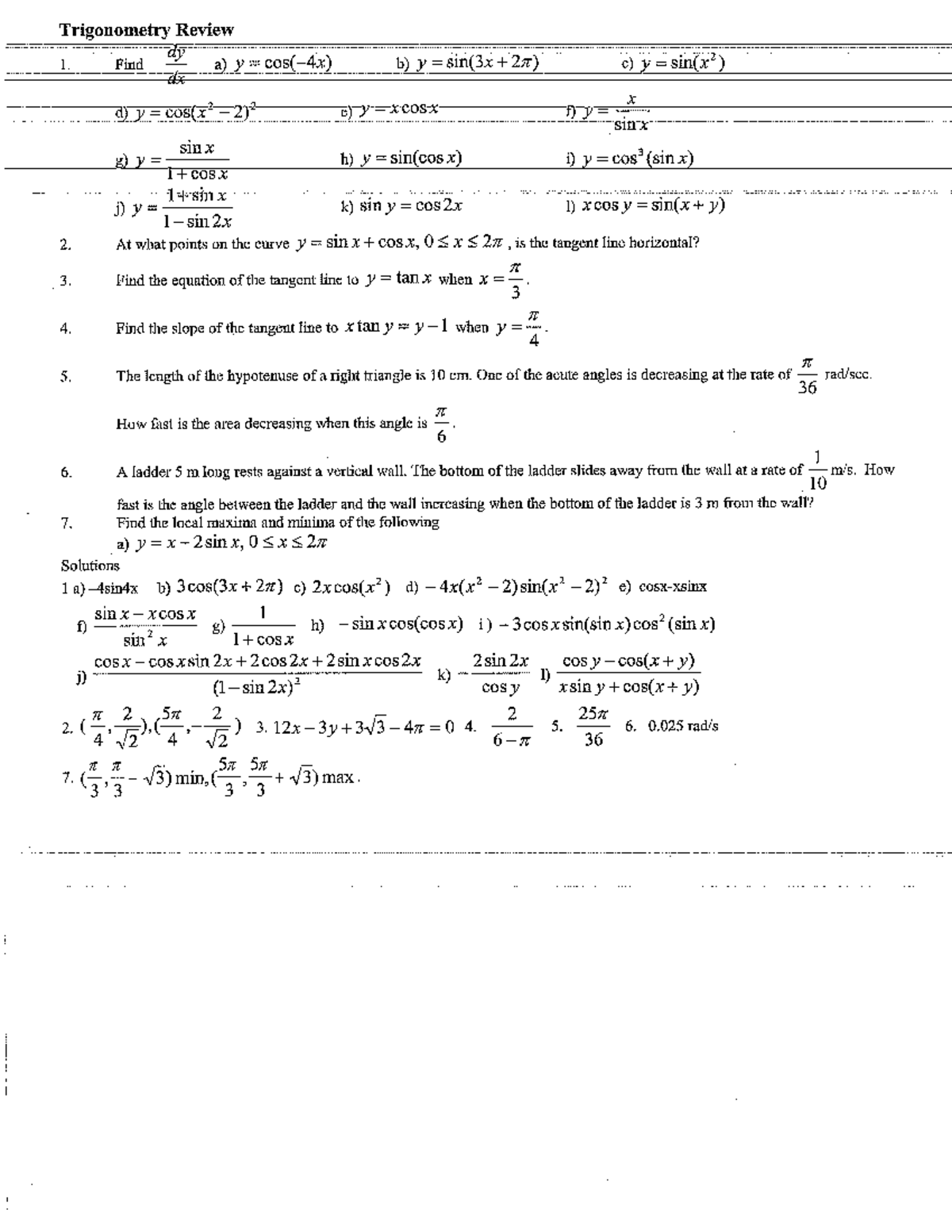 Trig review - September Practice to get you ready for advanced ...