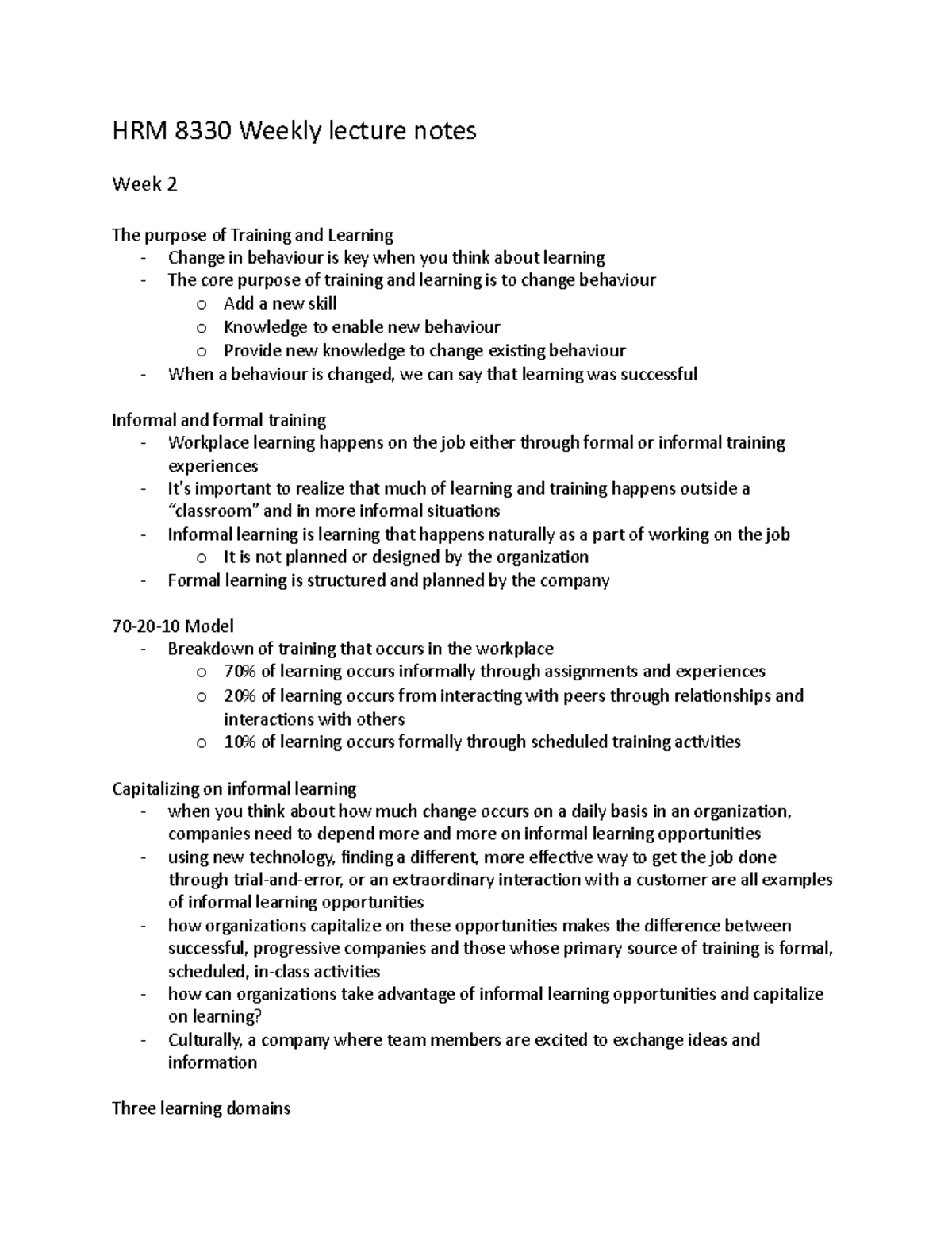 HRM 8330 Weekly lecture notes - HRM 8330 Weekly lecture notes Week 2 ...