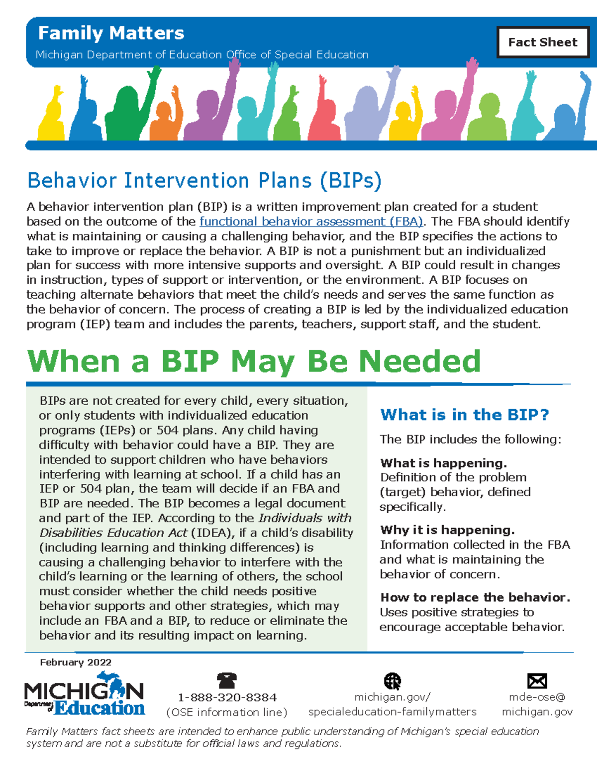 BIP Fact Sheet - None - BIPs are not created for every child, every ...