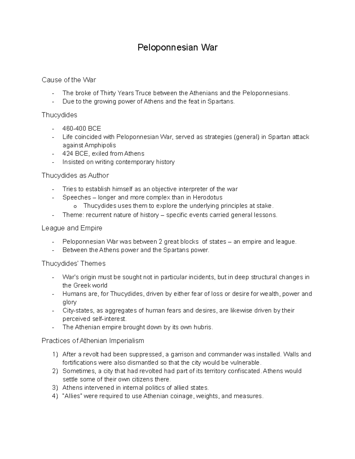 Day 16 (Peloponnesian War) - Peloponnesian War Cause of the War The ...