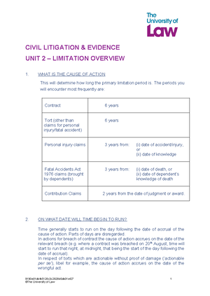 Civil Litigation Unit 3 Prep - This unit follows on from Limitation ...