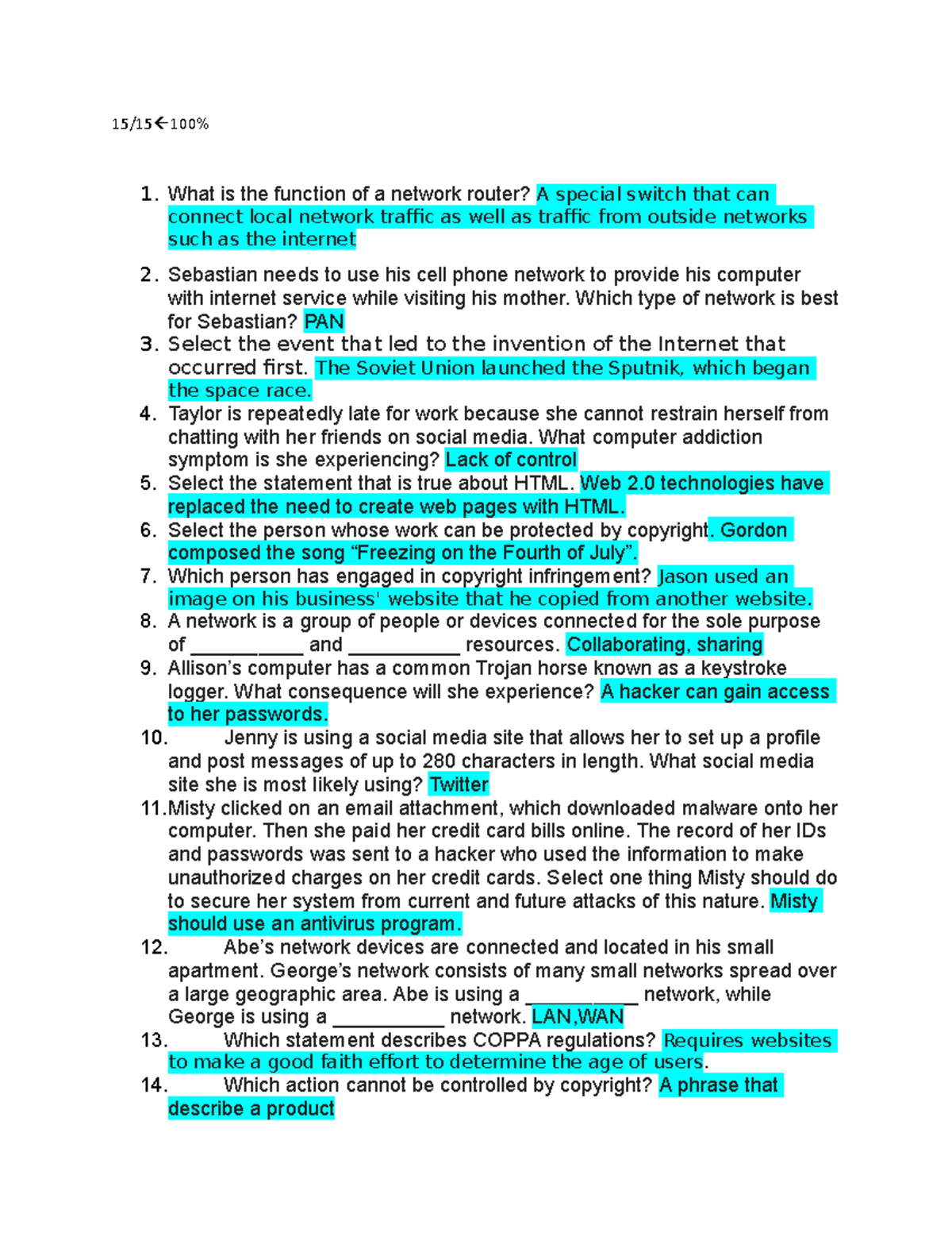Introduction to Technology Unit 3 Practice Milestone 3 - 15/15 100% ...