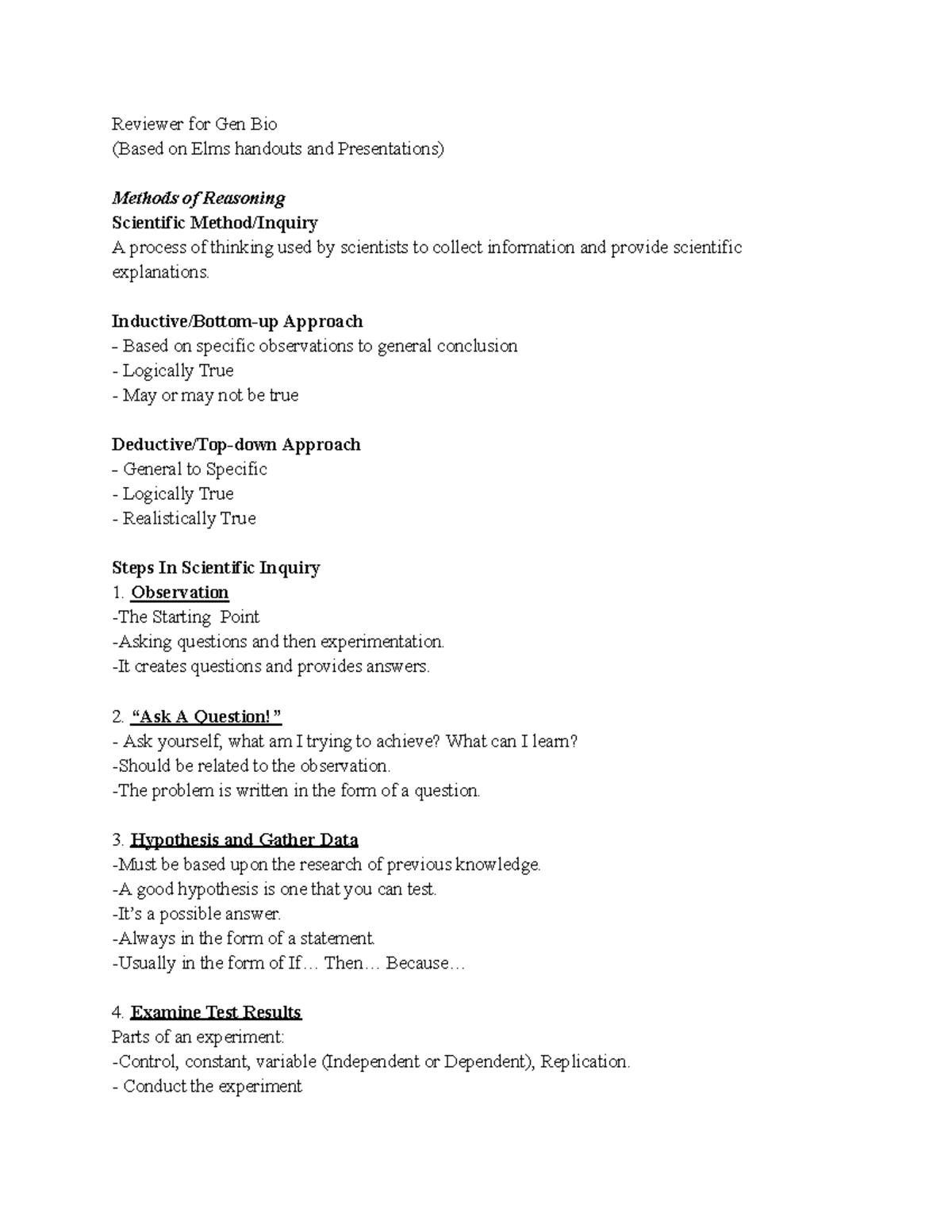 Reviewer for Gen Bio - Basic Stuff - Reviewer for Gen Bio (Based on ...