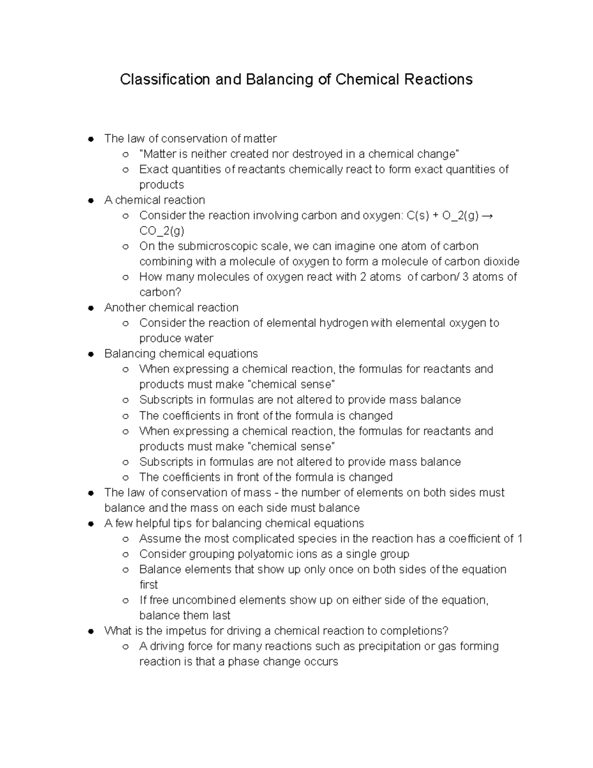 CHEM 1120 - Chapter 5 - David Rudel - Classification and Balancing of ...