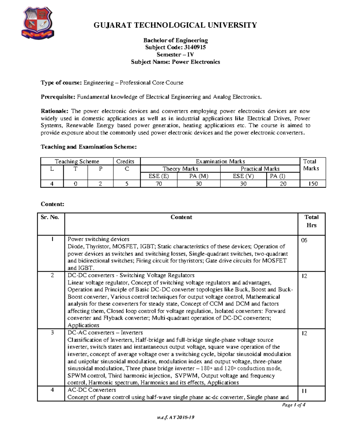 3140915 - Give the intended regarding course - Bachelor of Engineering Subject Code: 3140915 ...