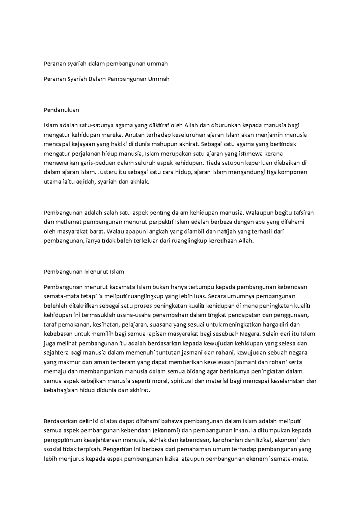 Peranan syariah dalam pembangunan ummah - fundamentals of islam - UiTM ...