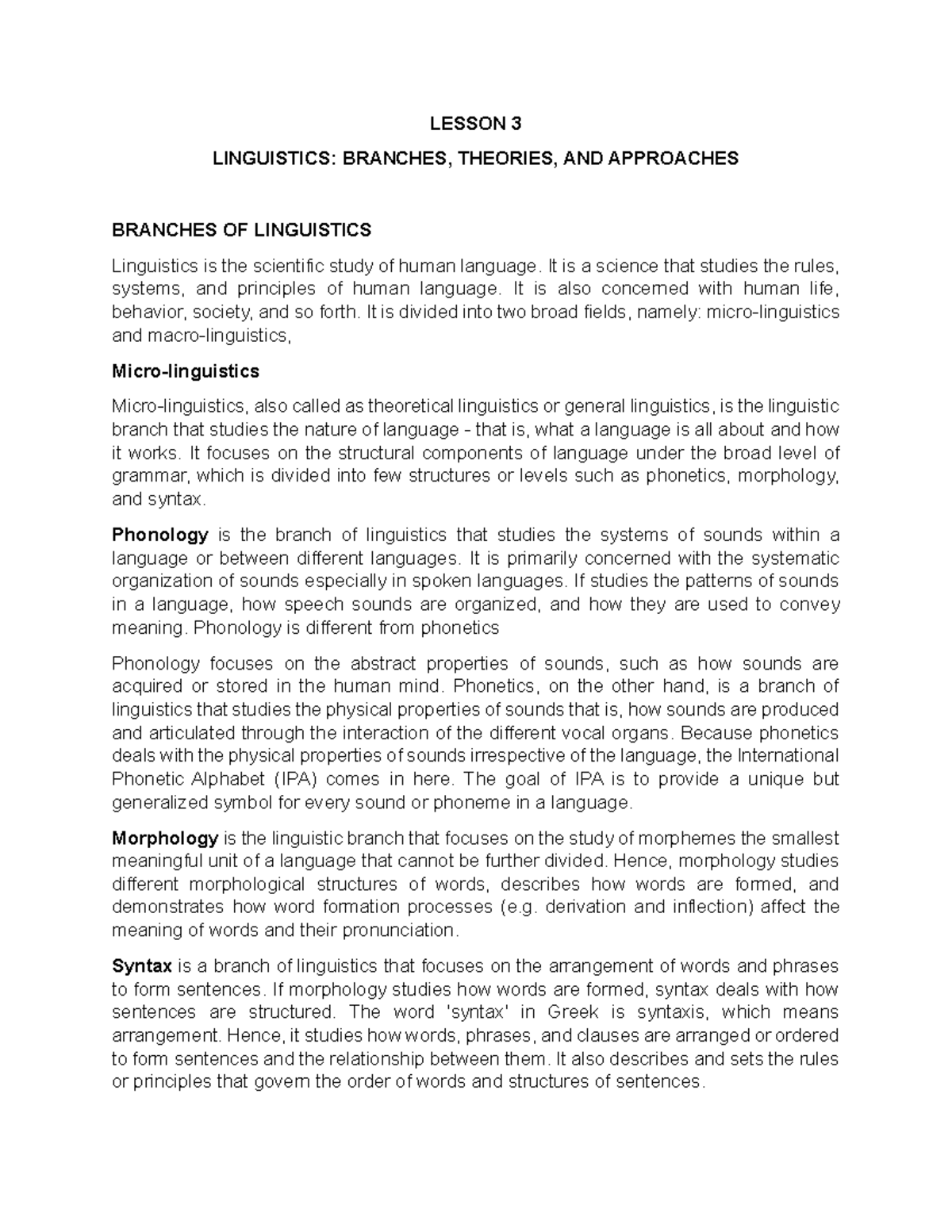 LING1- Lesson-3 - NOTES FOR 1ST YEAR STUDENTS OF BSED ENGLISH - LESSON ...