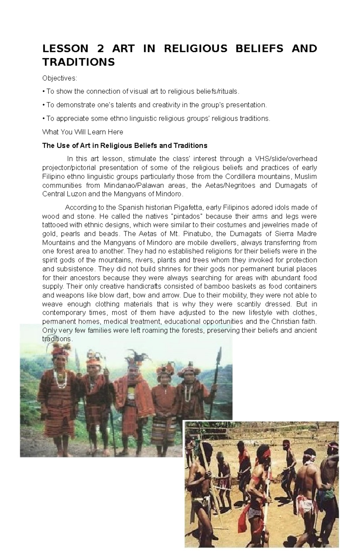 Teaching Arts-Lesson 2-4 - LESSON 2 ART IN RELIGIOUS BELIEFS AND ...