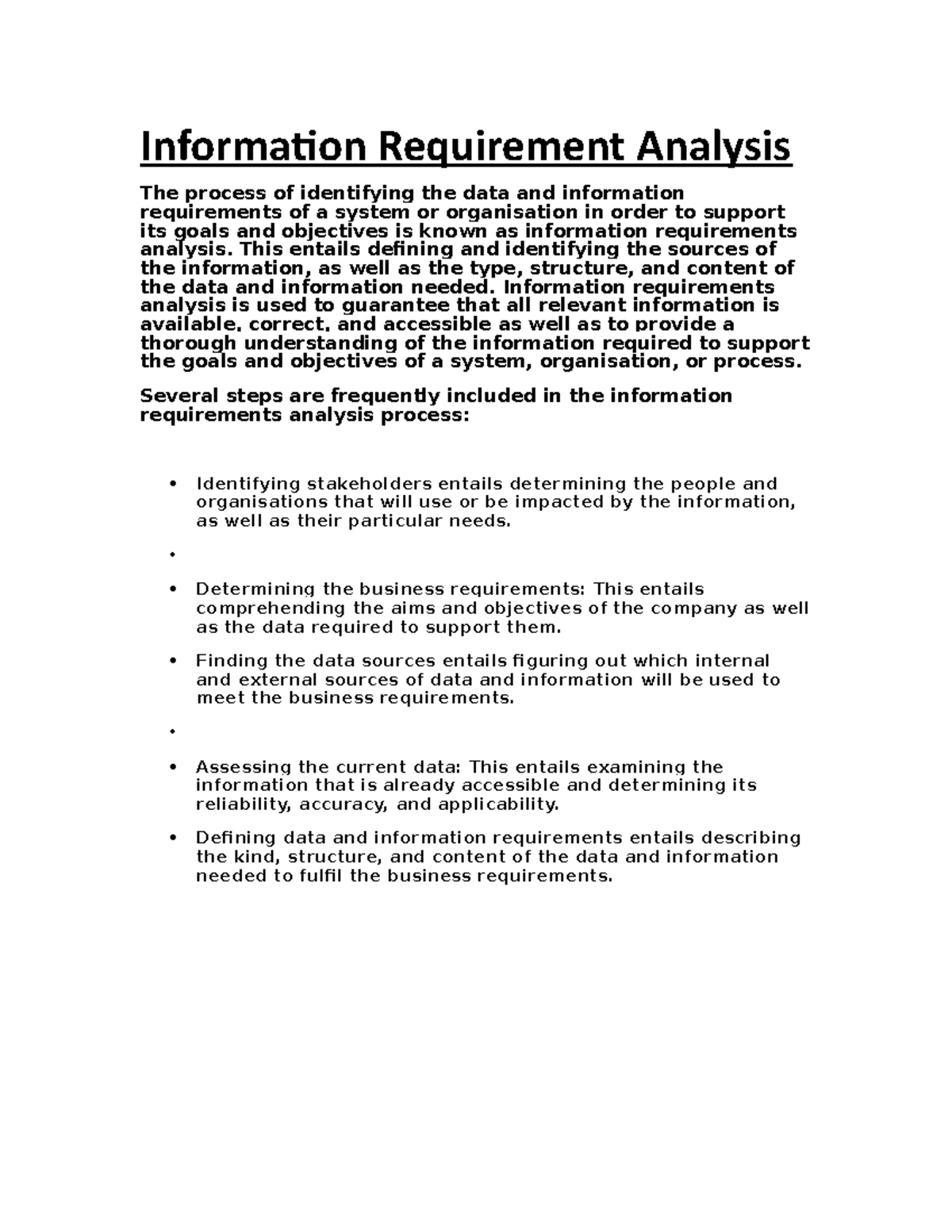 Information Requirement Analysis: Understanding and Meeting User ...