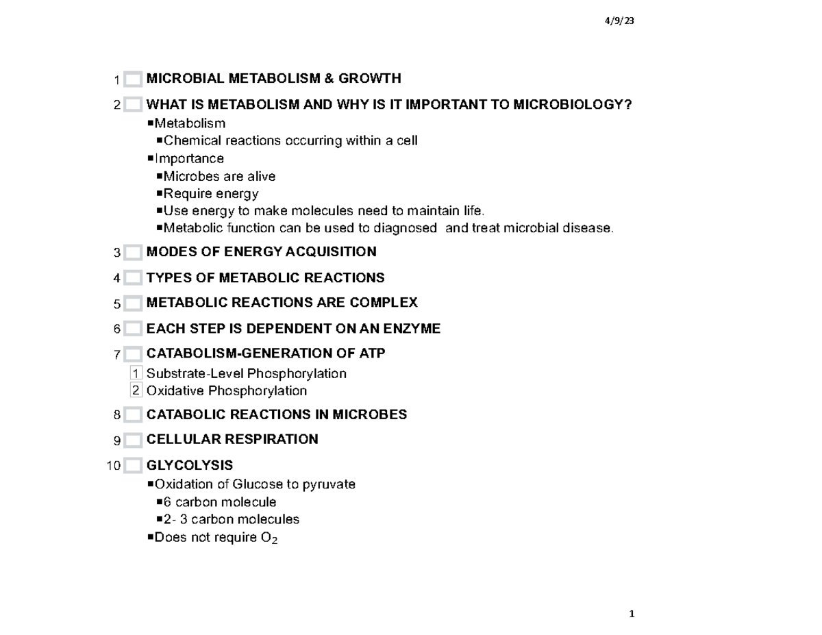 Lec 5- Metabol Growth - lecture 5 - 4/9/ 1 MICROBIAL METABOLISM ...