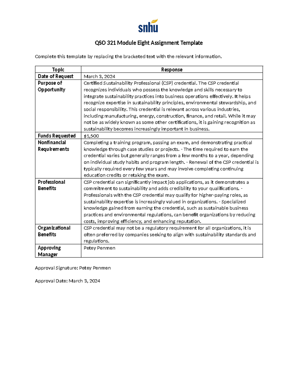 QSO 321 Module Eight Assignment - Topic Response Date of Request March ...