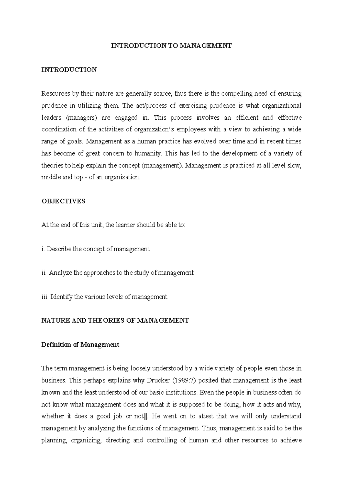 Introduction to management - INTRODUCTION TO MANAGEMENT INTRODUCTION ...