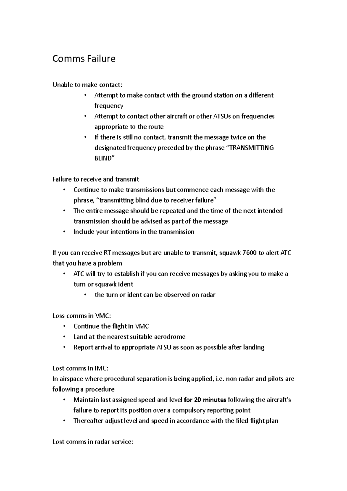 Comms Failure - Notes for the subject - Comms Failure Unable to make ...