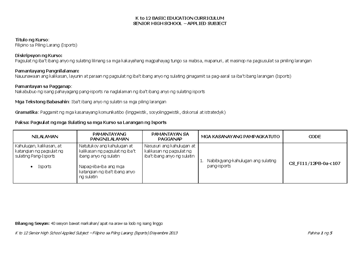 SHS Applied Filipino (Isports) CG 0 - SENIOR HIGH SCHOOL – APPLIED ...