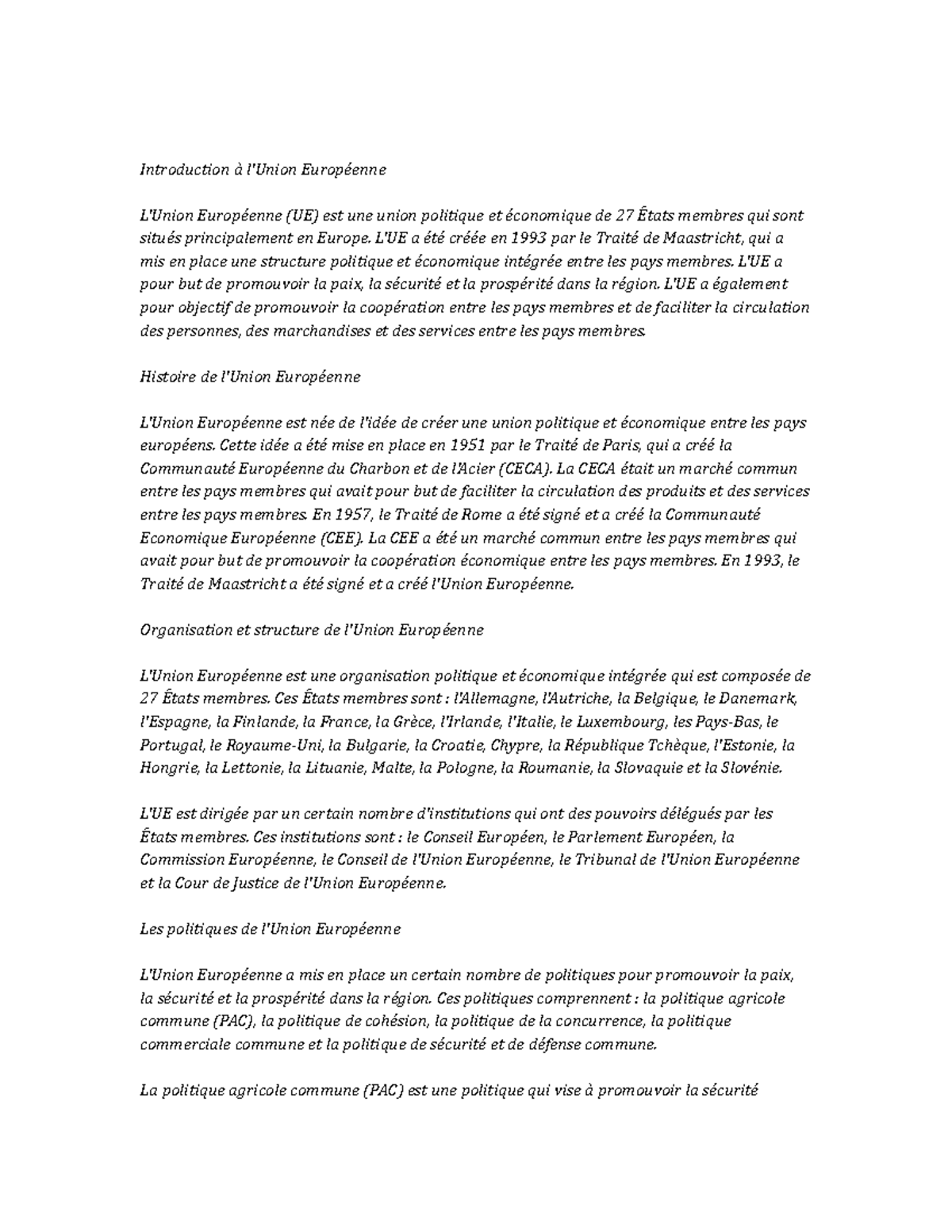 European Union Studies Study Notes - Introduction à l'Union Européenne ...