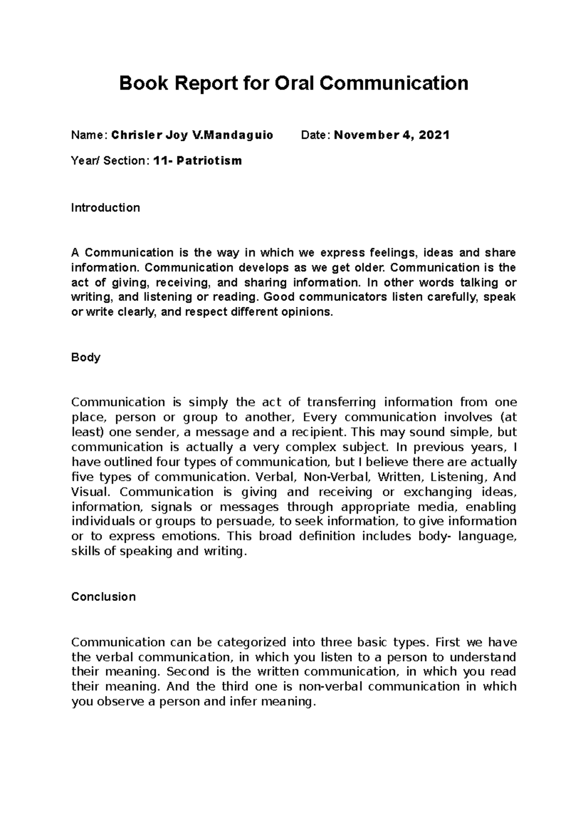 Mandaguio Book-Report-for-Oral-Communication - Book Report for Oral ...