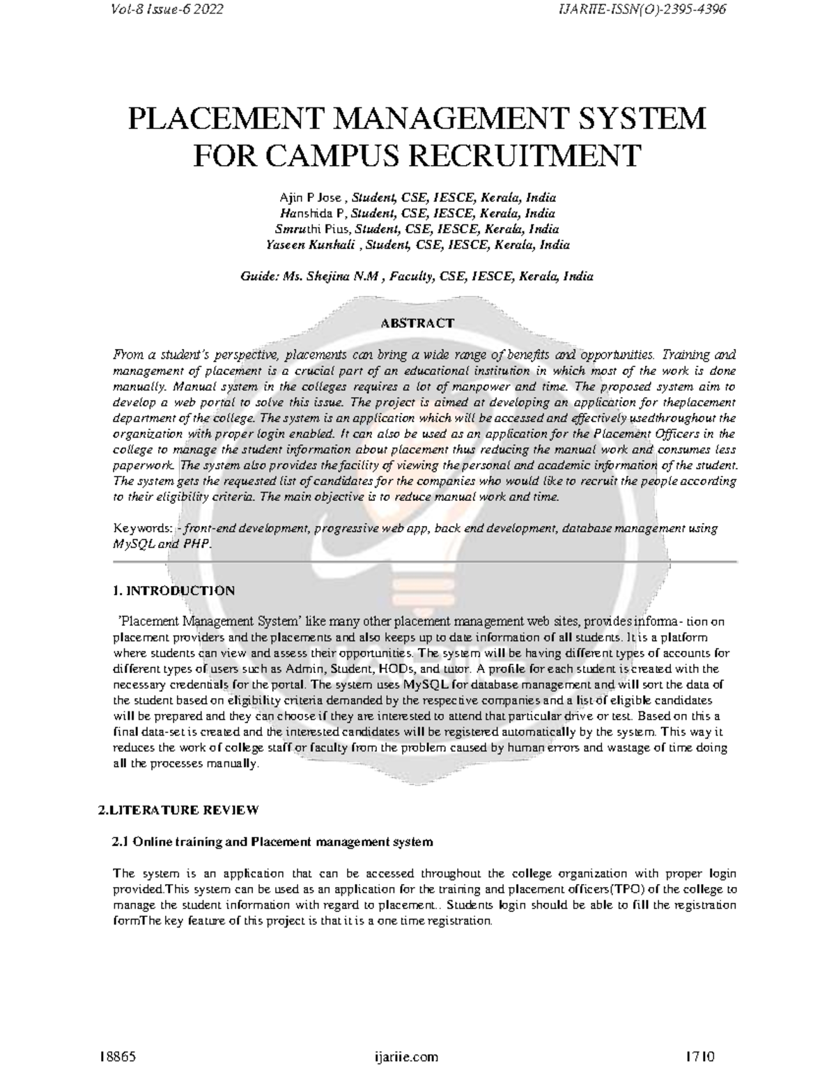 Placement Management System For Campus Recruitment ijariie 18865 ...