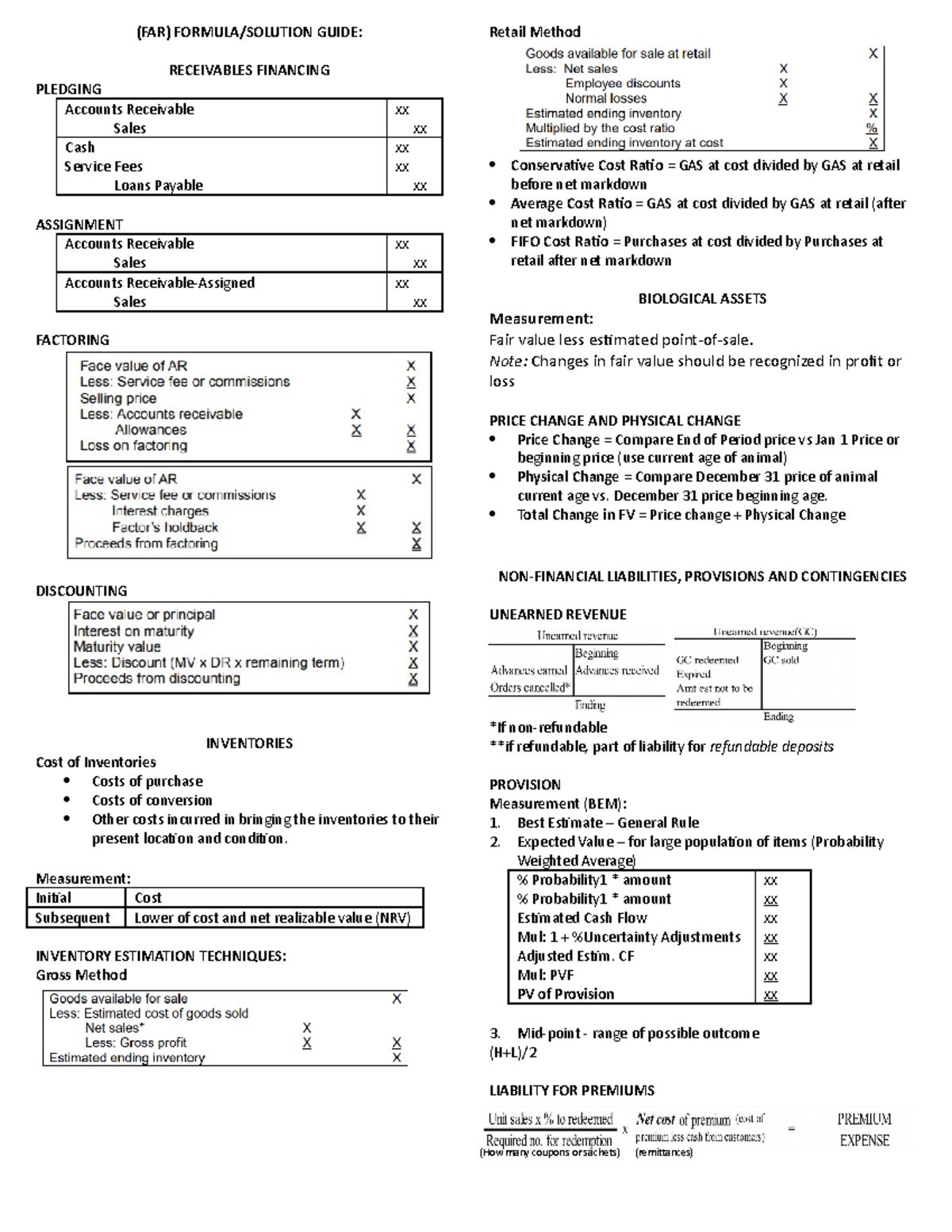 (FAR) Formulas - (FAR) FORMULA/SOLUTION GUIDE: RECEIVABLES FINANCING ...