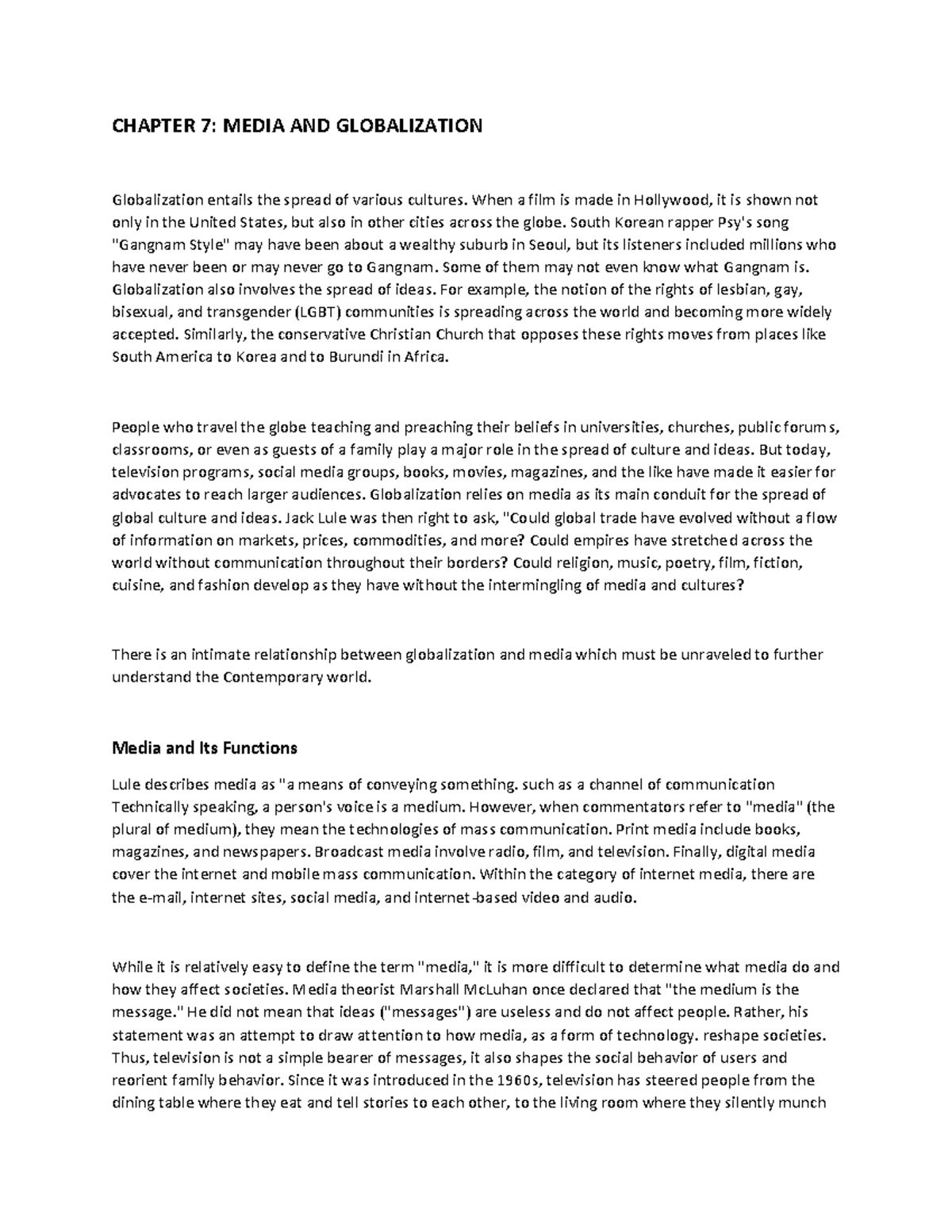 Chapter 7-9 SEMI Coverage - CHAPTER 7: MEDIA AND GLOBALIZATION ...