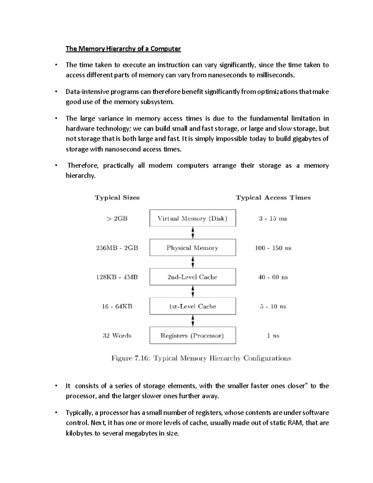 Memory hierarchy of a computer, hierarchy configuration - The Memory ...