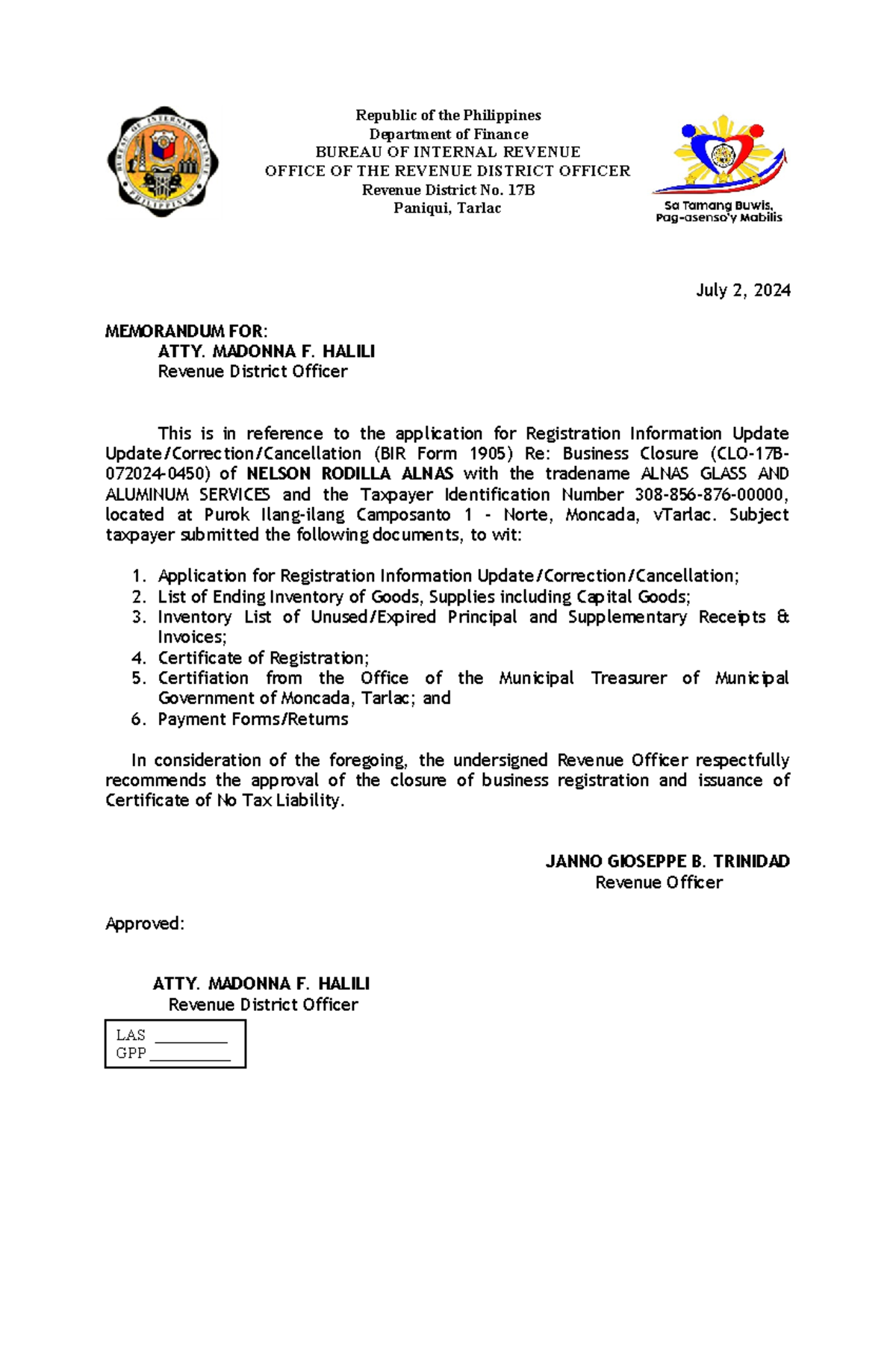 Closure 03 - Closu - Republic of the Philippines Department of Finance ...