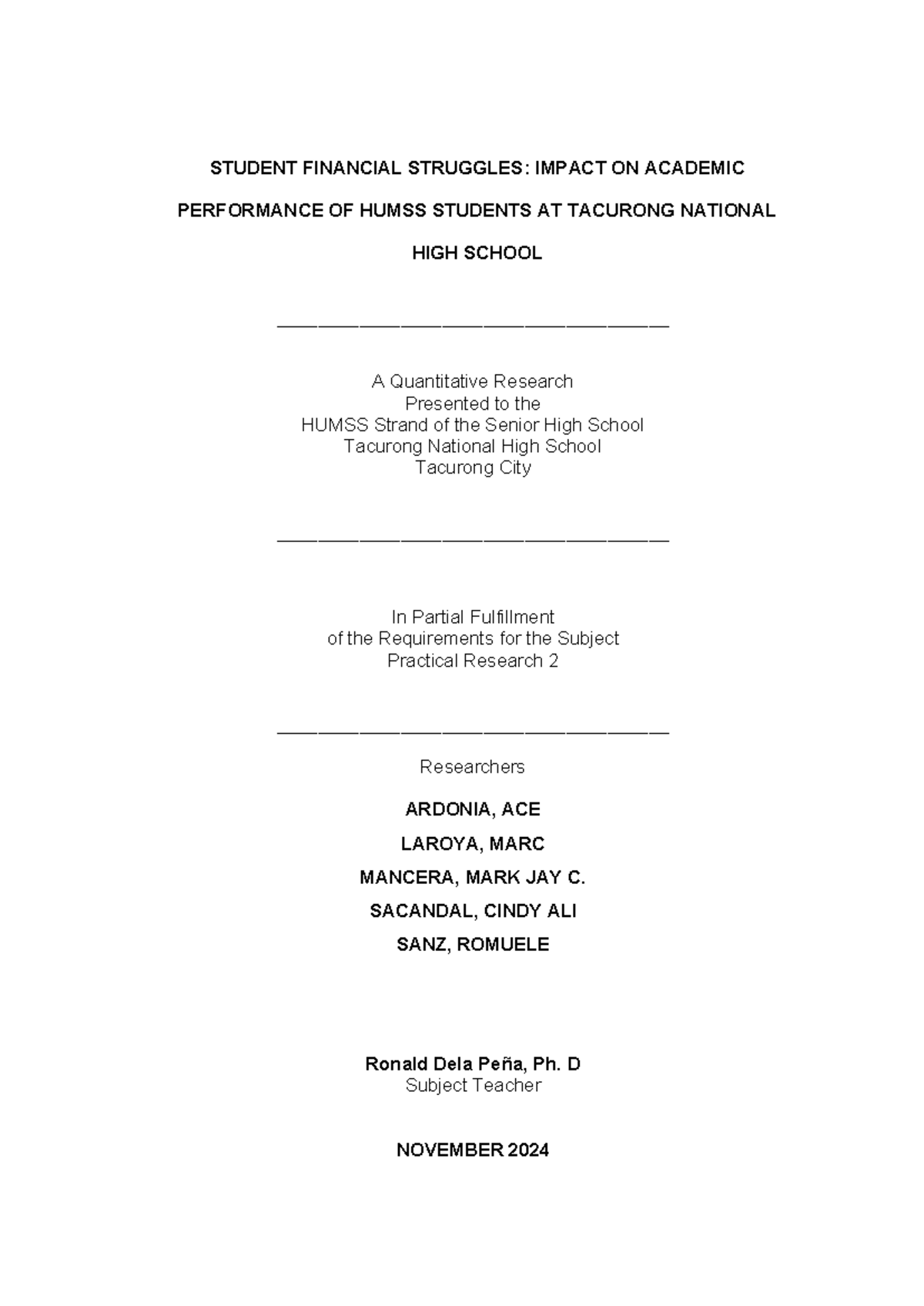 PR2 Revised - PR2 Compliance - STUDENT FINANCIAL STRUGGLES: IMPACT ON ...
