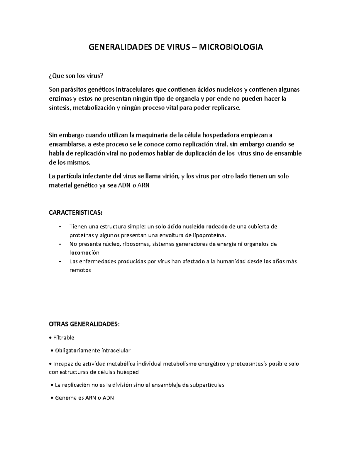 Generalidades DE Virus - GENERALIDADES DE VIRUS – MICROBIOLOGIA ¿Que son los virus? Son ...