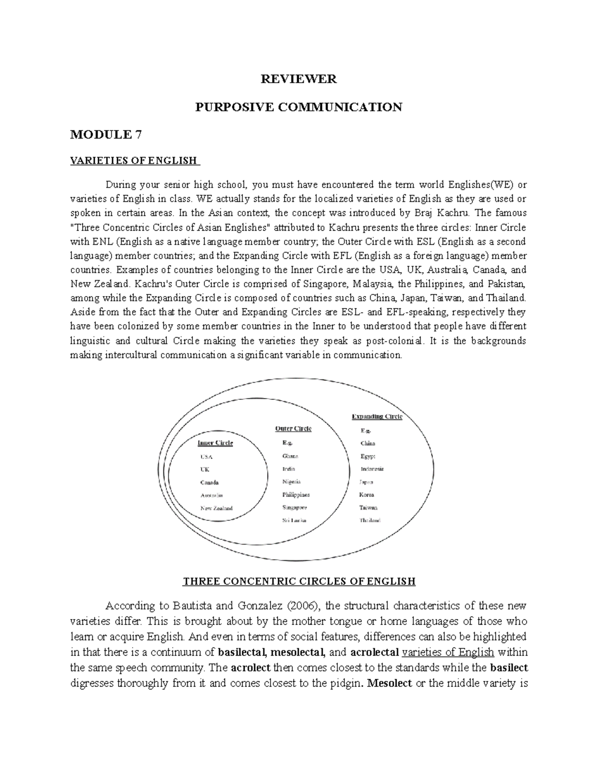 Reviewer Purcom - REVIEWER PURPOSIVE COMMUNICATION MODULE 7 VARIETIES ...