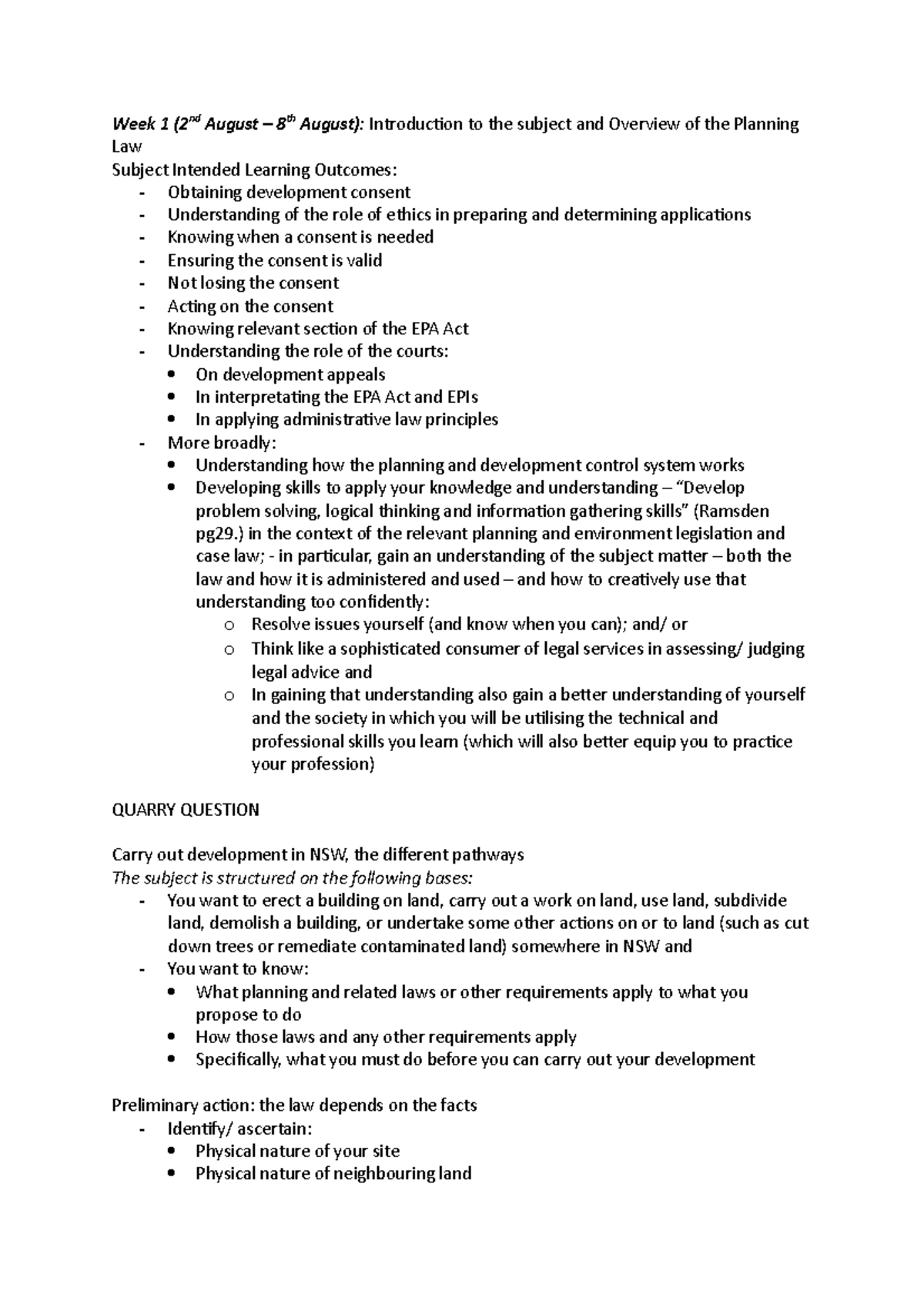 Law Notes - Week 1 (2nd August – 8th August): Introduction to the ...