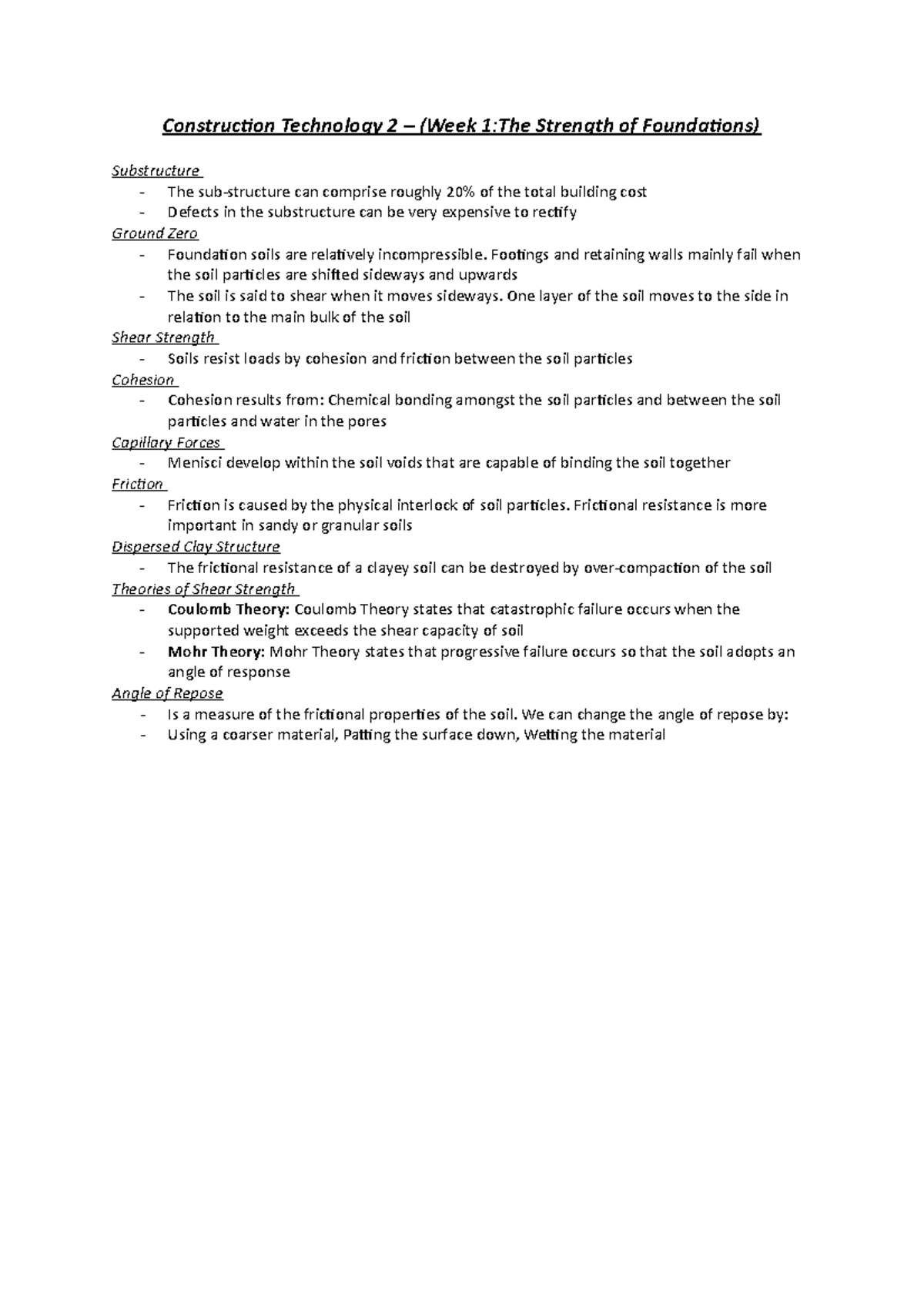 Construction Technology 2 NOTES - Construction Technology 2 – (Week 1 ...