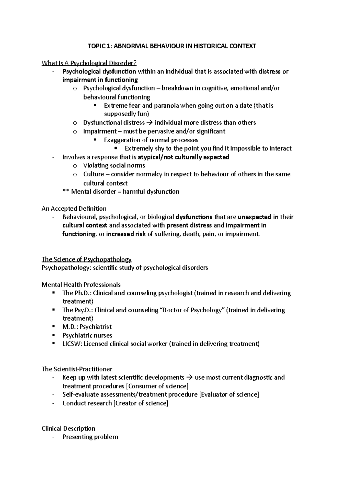 Topic 1: Abnormal Behaviours In Historical Context - TOPIC 1: ABNORMAL ...
