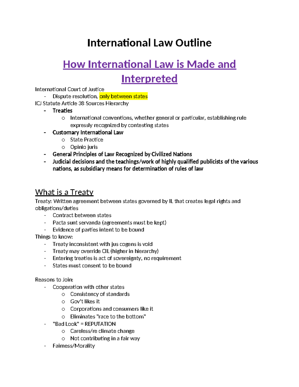 International Law Outline 2024 - International Law Outline How ...