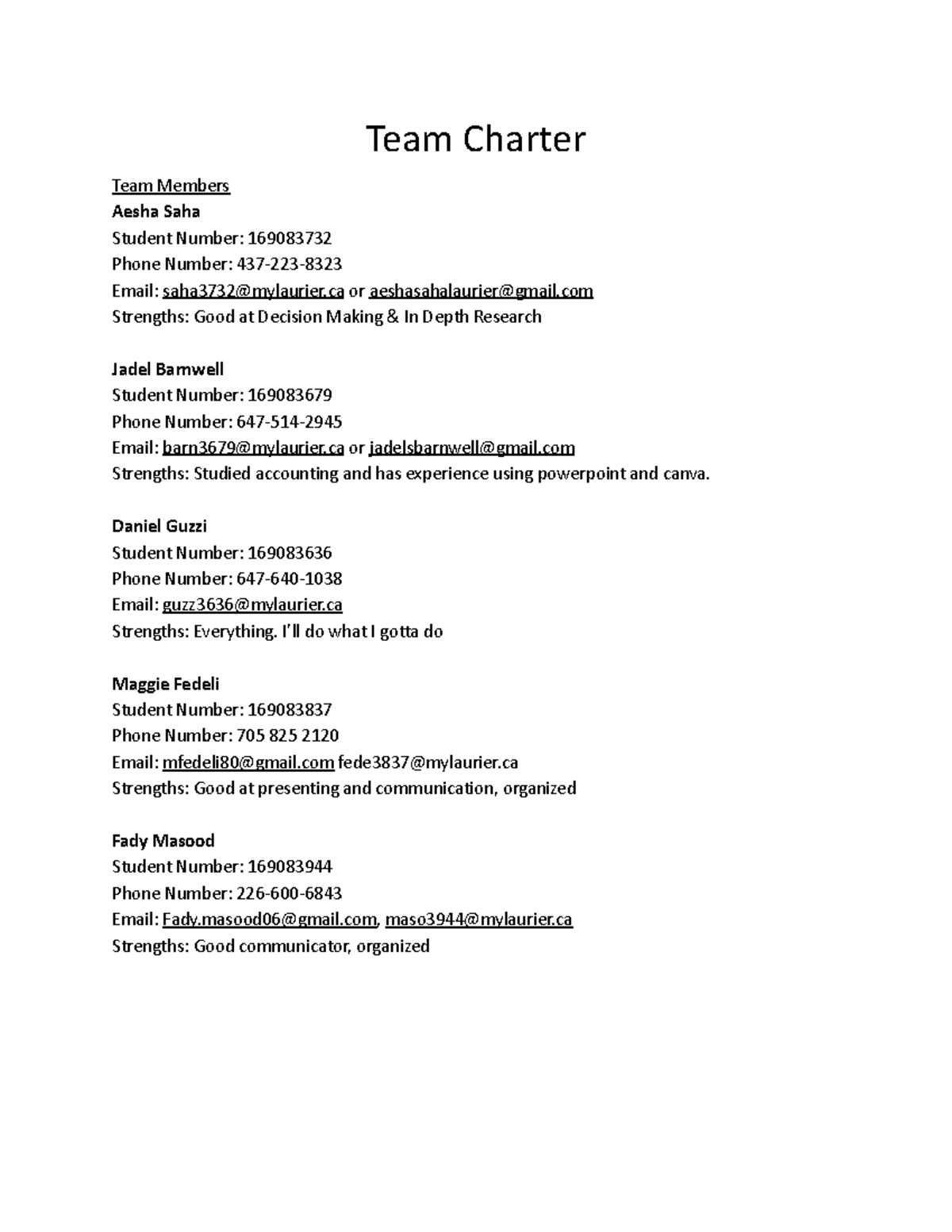 BU-111 Prelab Activity #3 Team Charter - Team Charter Team Members ...