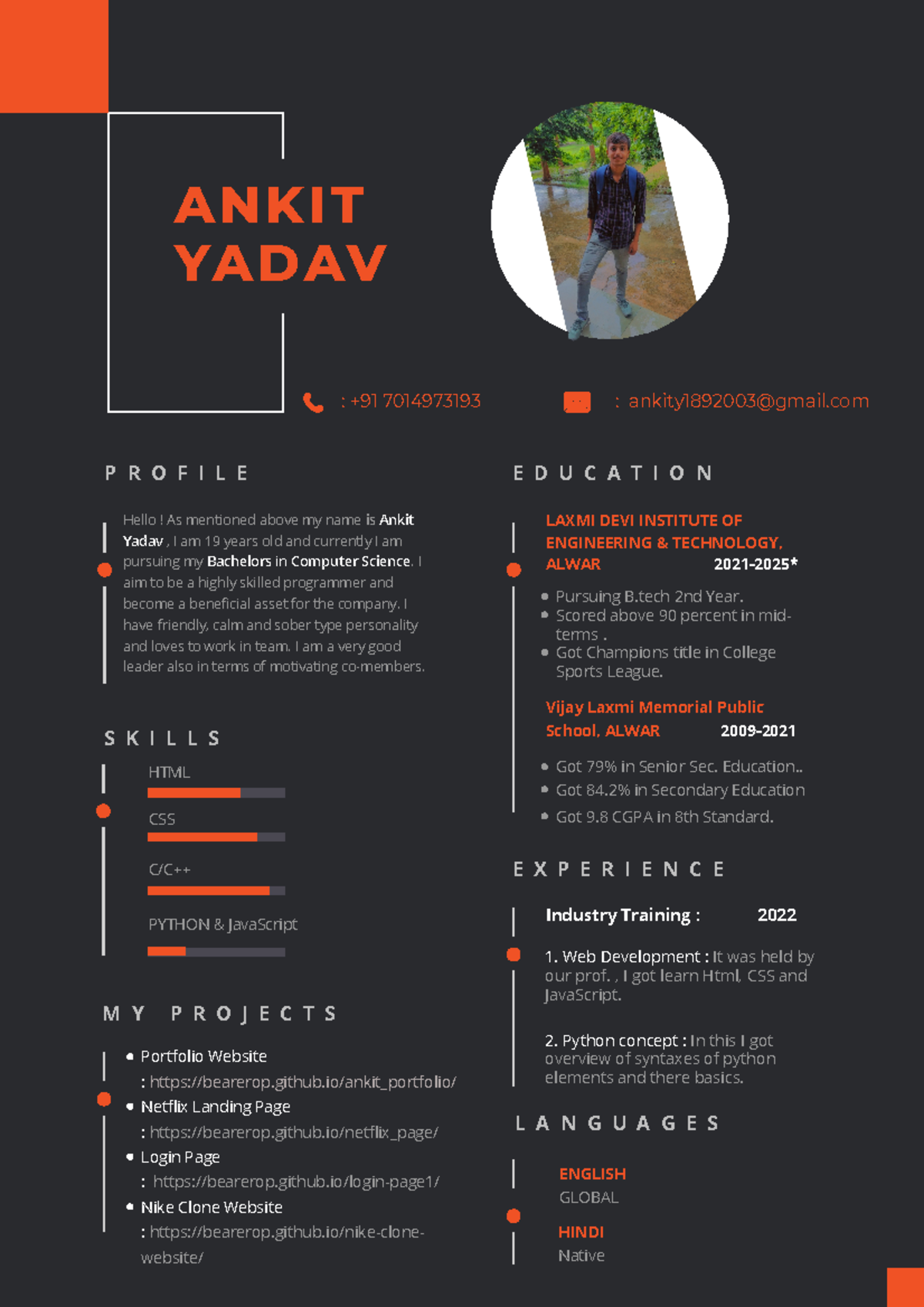 Ankit-cv(pdf) - just my cv - ANKIT YADAV ANKIT YADAV ANKIT YADAV Hello! As mentioned above my ...