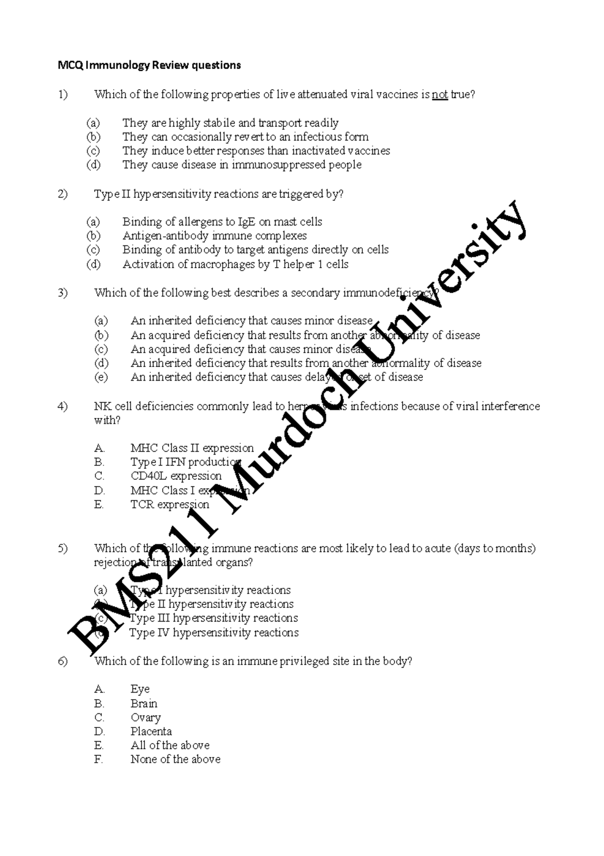 2018 immuno review qs - Warning: TT: undefined function: 32 MCQ Immunology Review questions ...