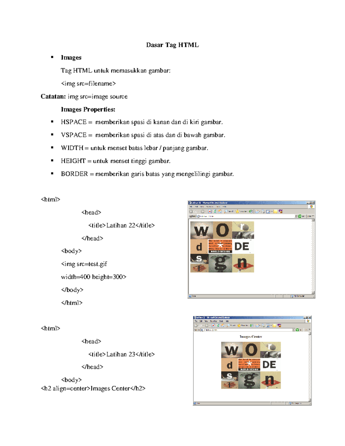 Dasar Tag HTM1 lanjutan - desain web - Dasar Tag HTML Images Tag HTML untuk memasukkan gambar ...