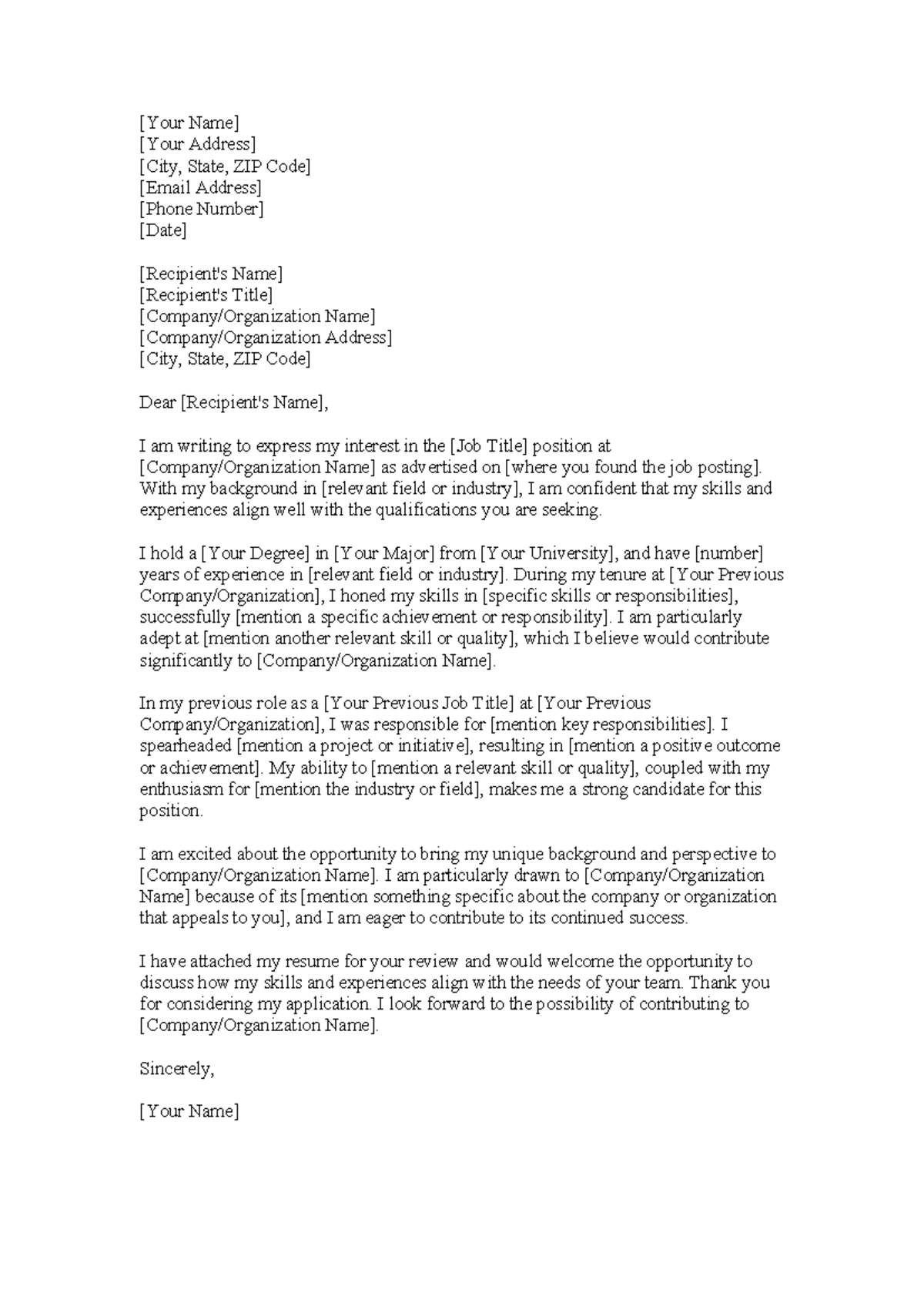 Application Letter 1 - [Your Name] [Your Address] [City, State, ZIP ...