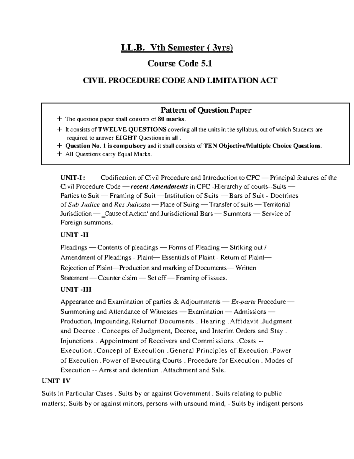 LLB 3Yr Vth - Notes for llb - LL. – Vth Semester ( 3yrs) Course Code 5 ...