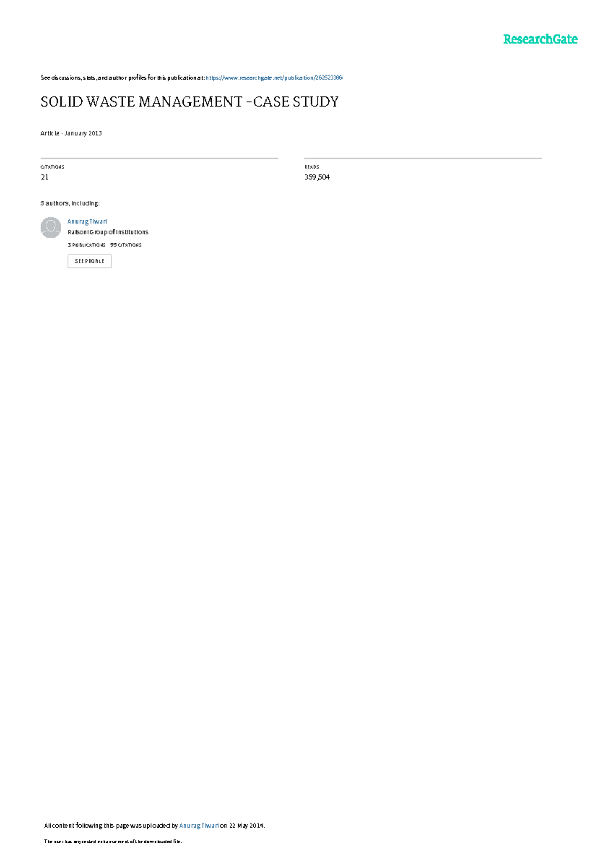 Solid Waste Management - CASE Study - See discussions, stats, and ...