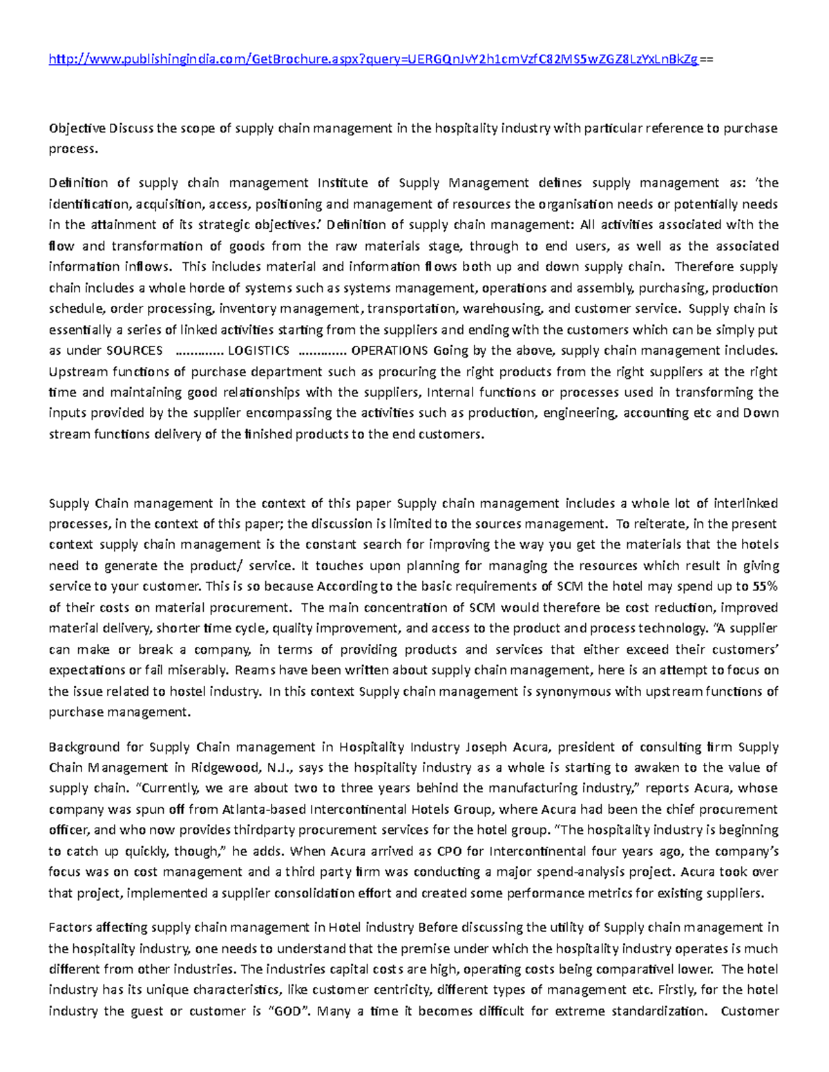 SUPPLY CHAIN MANAGEMENT HOSPITALITY MANAGEMENT - - Studocu