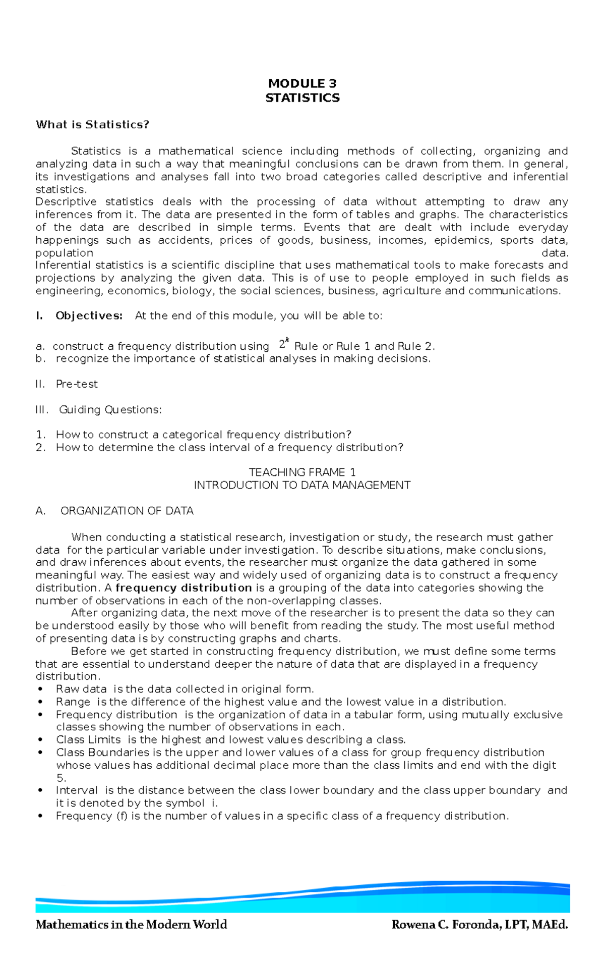 Module-3 - to help other students - MODULE 3 STATISTICS What is ...