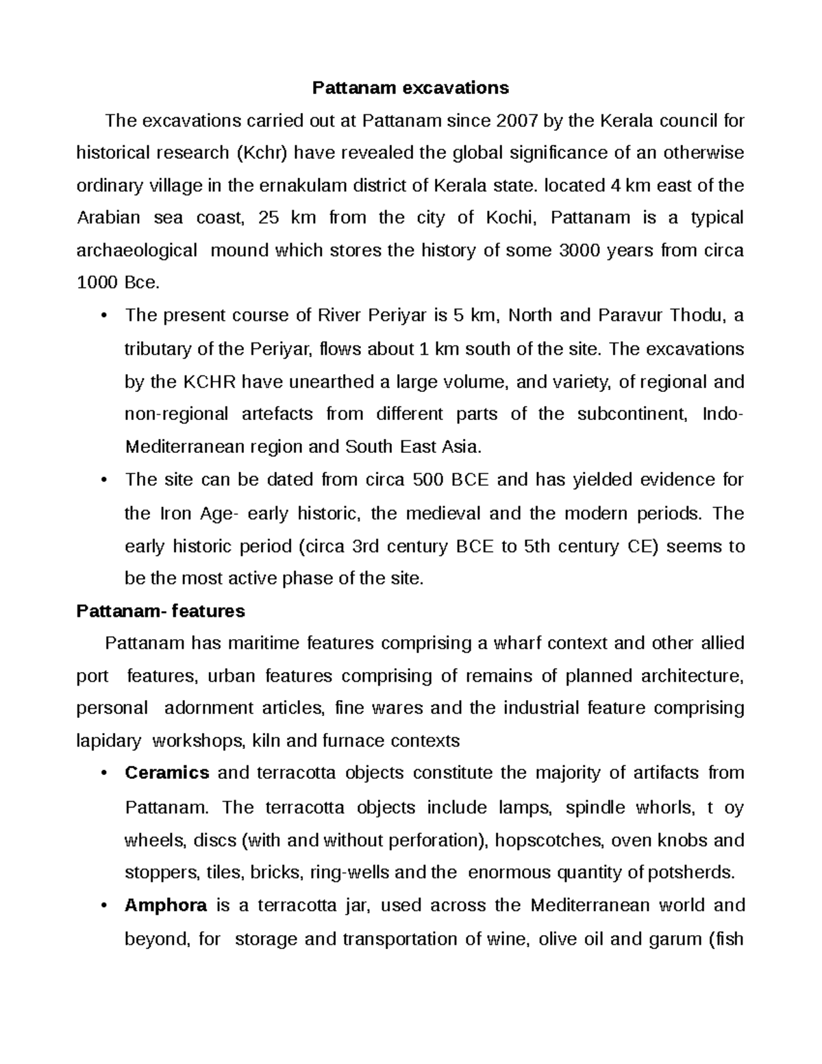 Pattanam excavation and its history - Pattanam excavations The ...