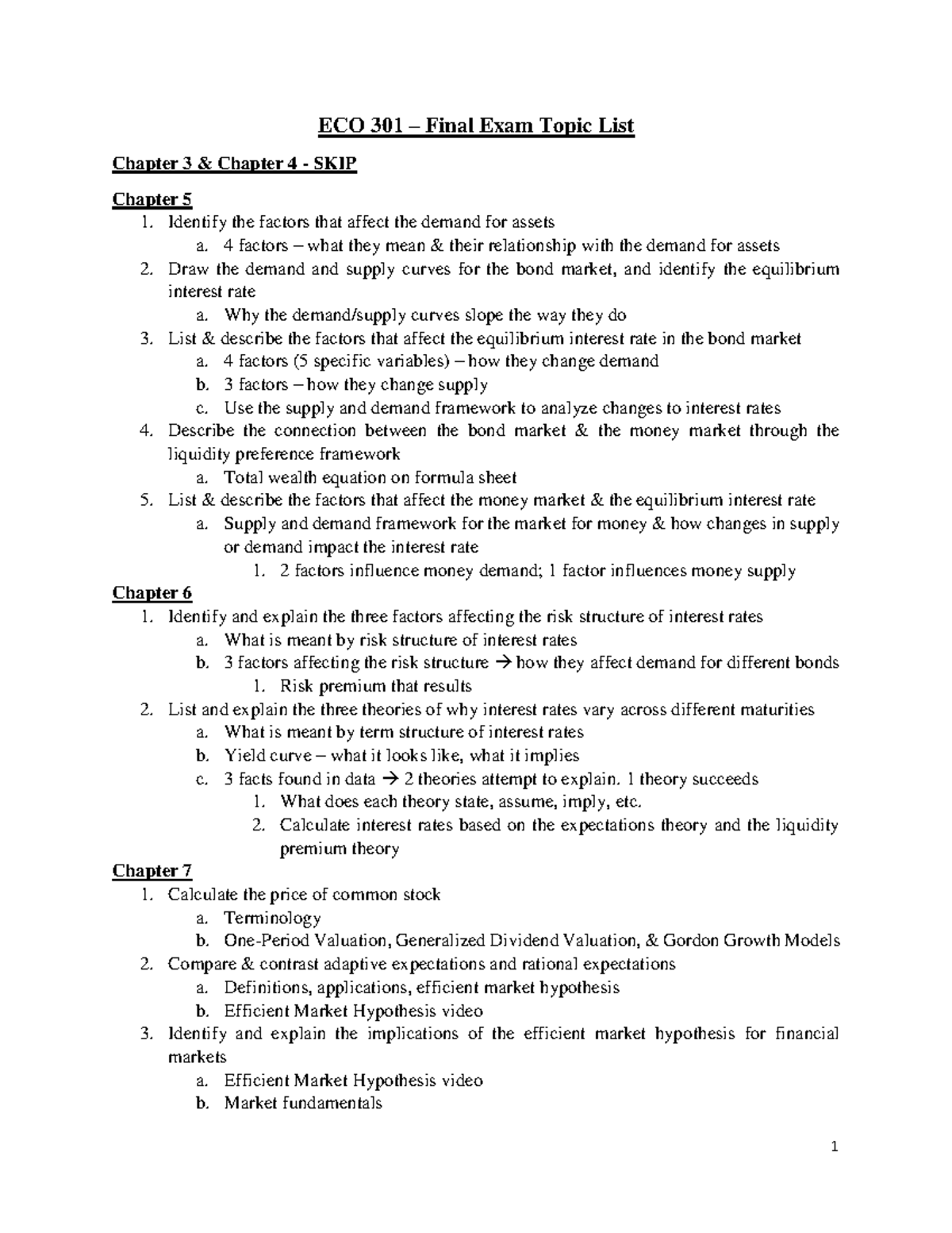 Final Exam Topic List - ECO 301 – Final Exam Topic List Chapter 3 ...
