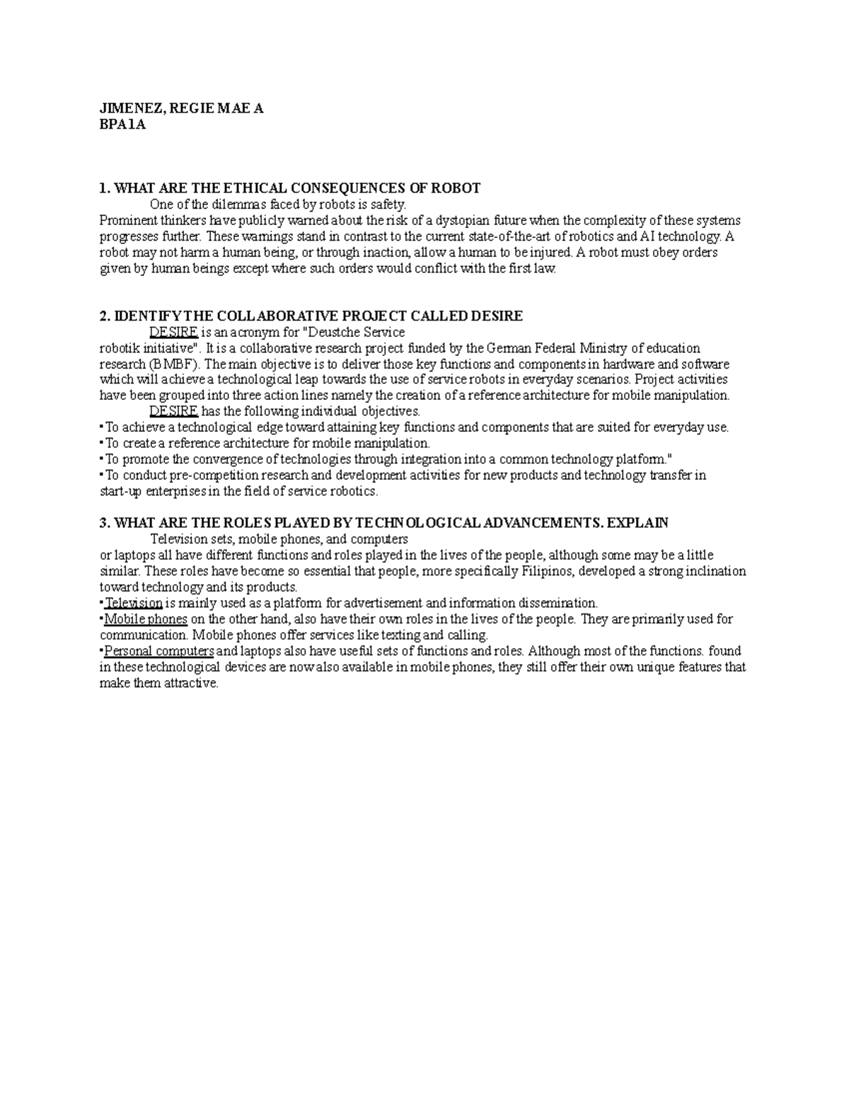 Assign - Lecture notes 1 - JIMENEZ, REGIE MAE A BPA 1A 1. WHAT ARE THE ...