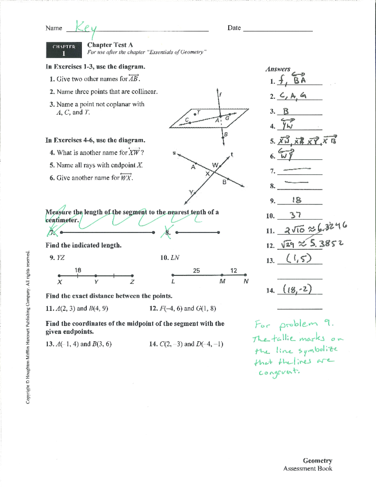 Cahpter 1reviewkey - Answer Key for Chapter 1 Geometry - Studocu
