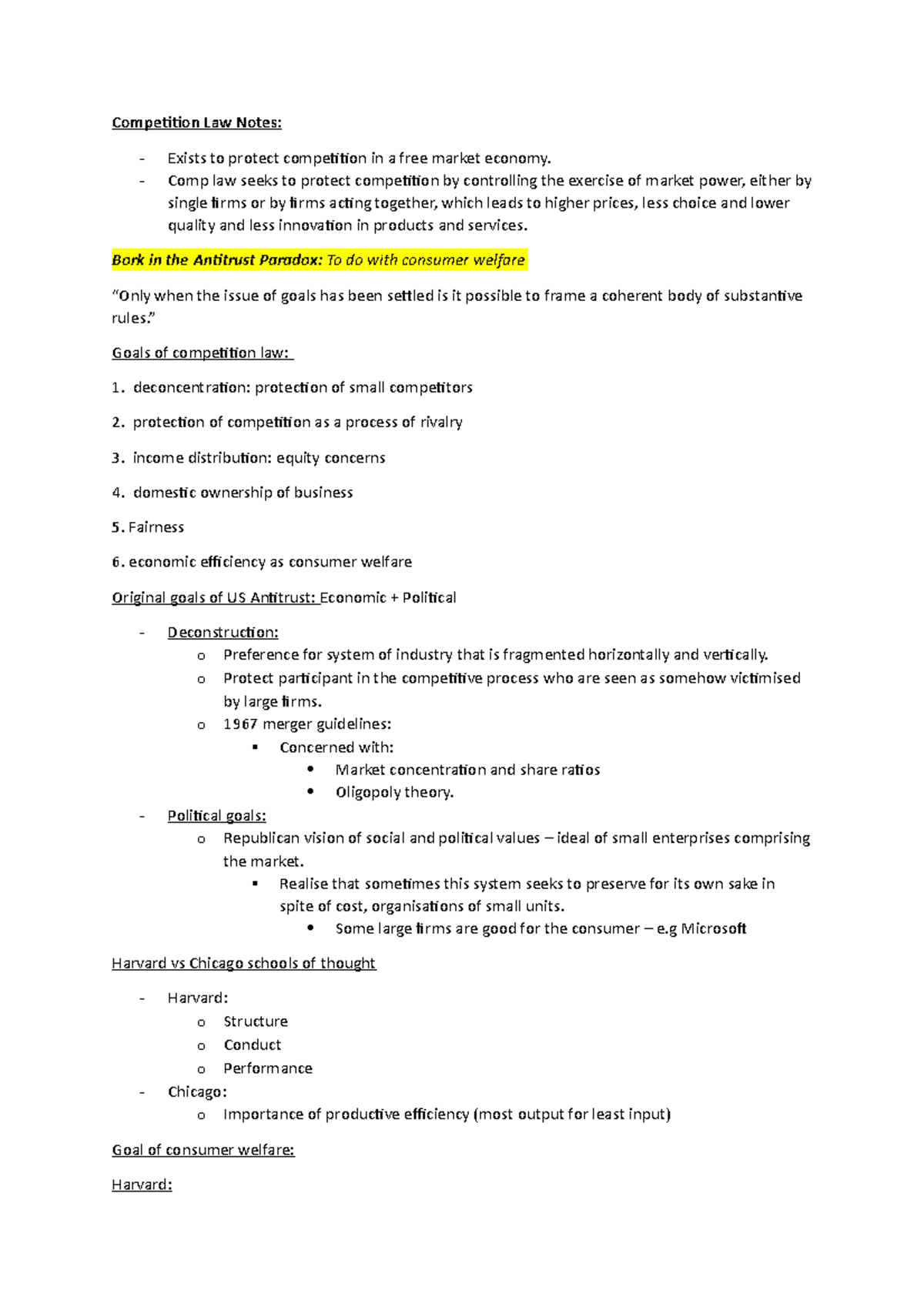 Competition Law Notes - Compeiion Law Notes: - Exists to protect ...