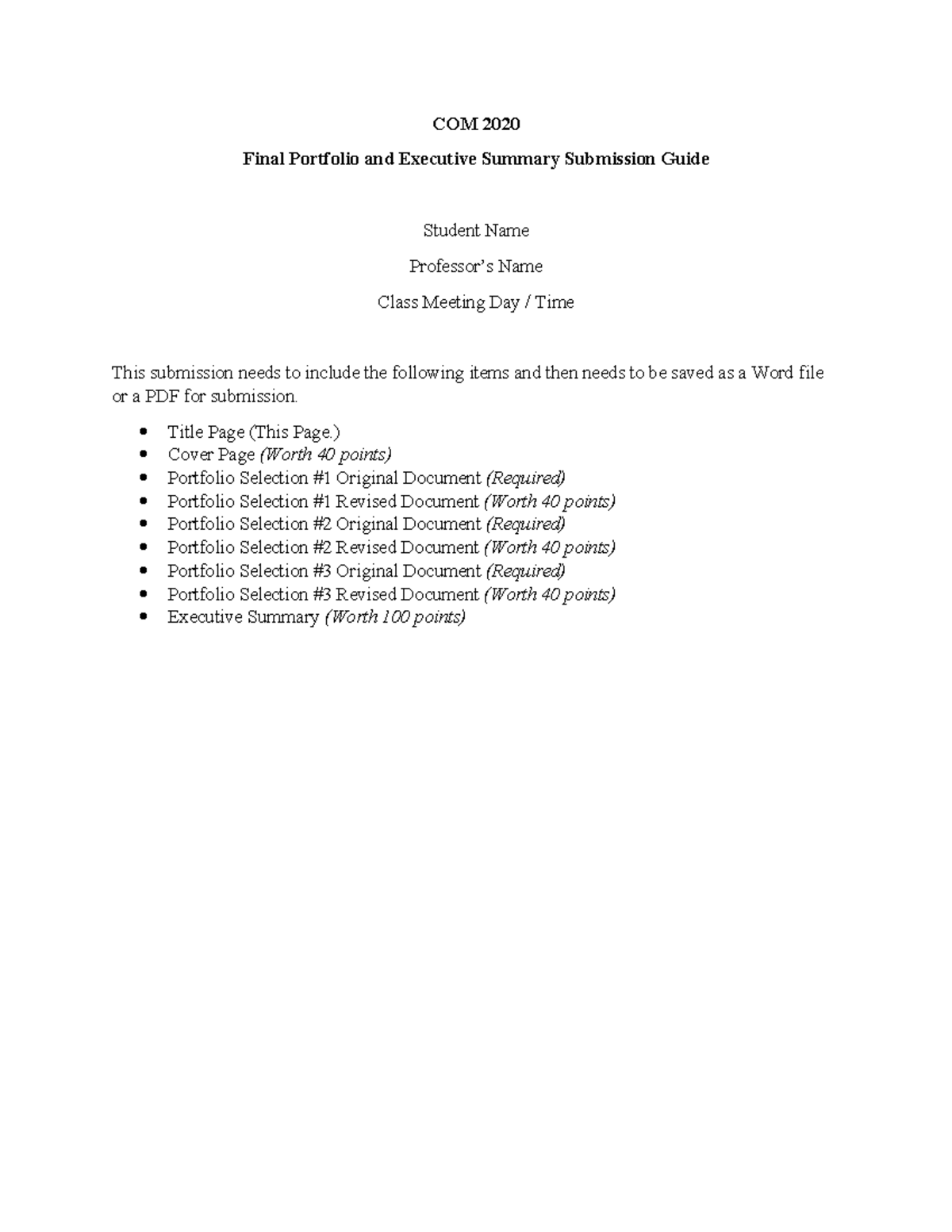 COM 2020 Final Porfolio Submission Guide - COM 2020 Final Portfolio and ...